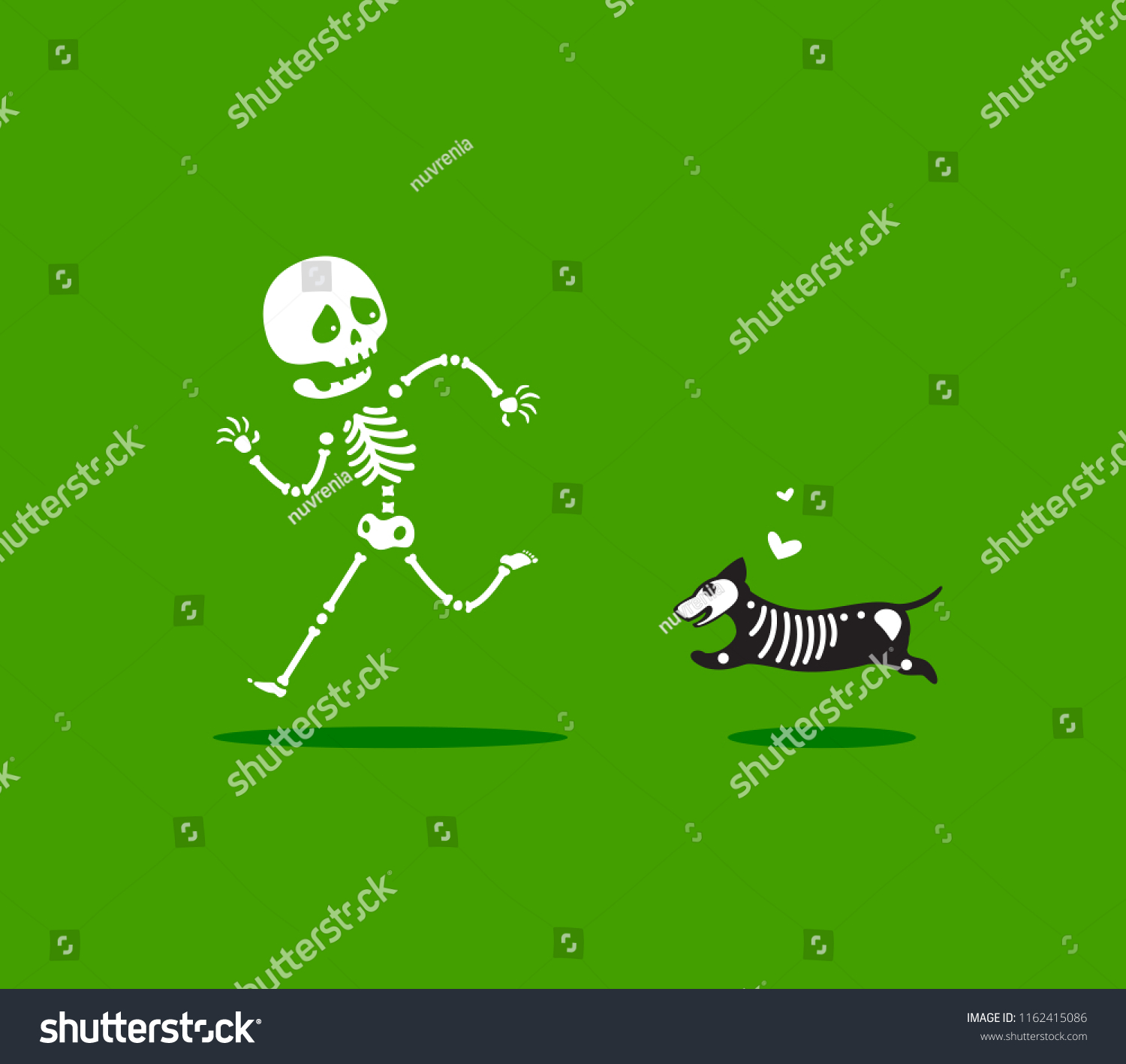 Dog Chasing Skeleton Isolated Vector Illustration: เวกเตอร์สต็อก (ปลอด ...