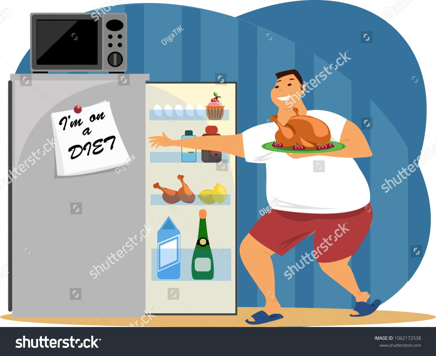 Fat Man Eats Refrigerator Stock Vector (Royalty Free) 1062172538 ...