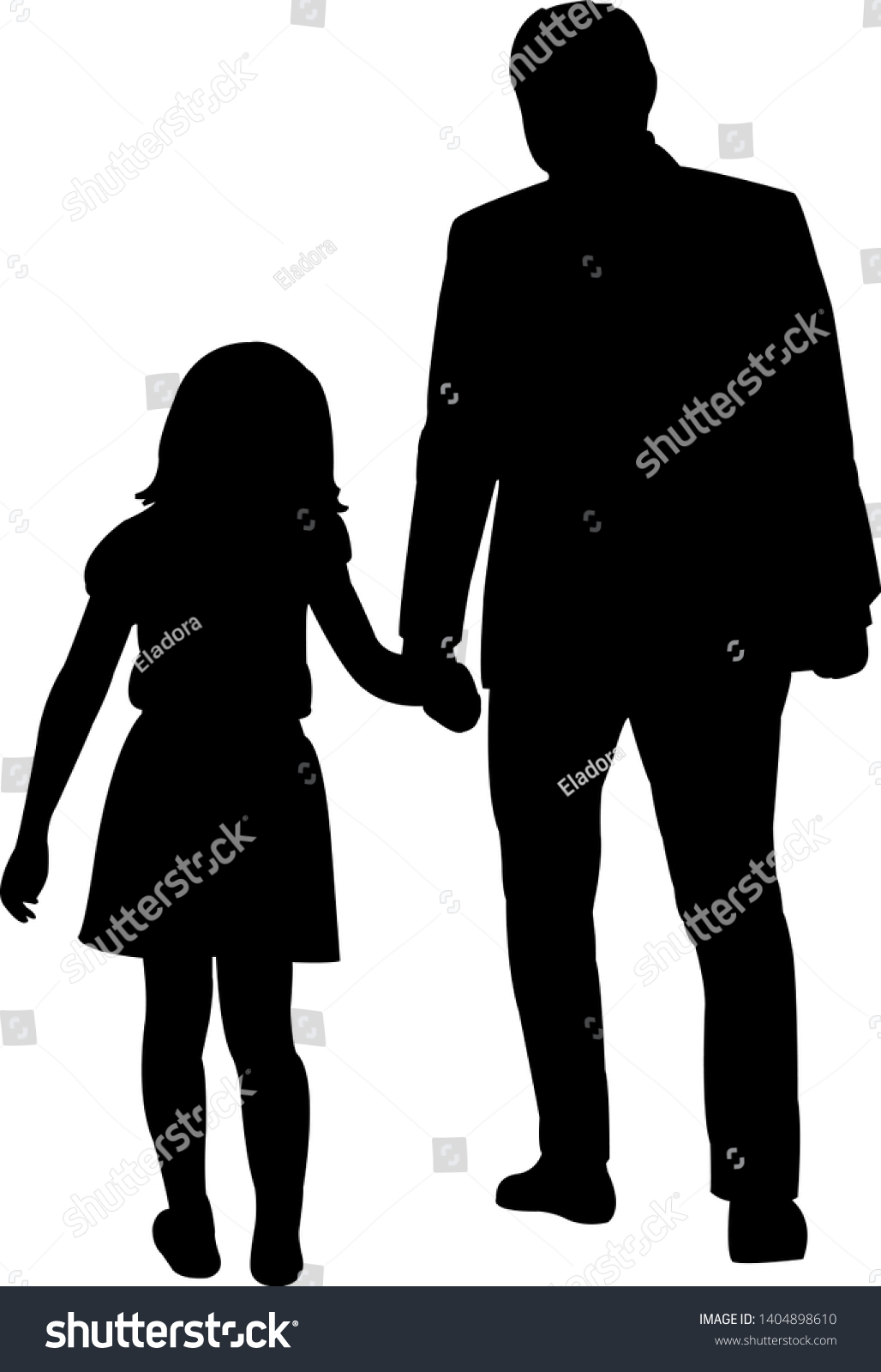 Father Daughter Walking Silhouette Vector Stock Vector Royalty Free