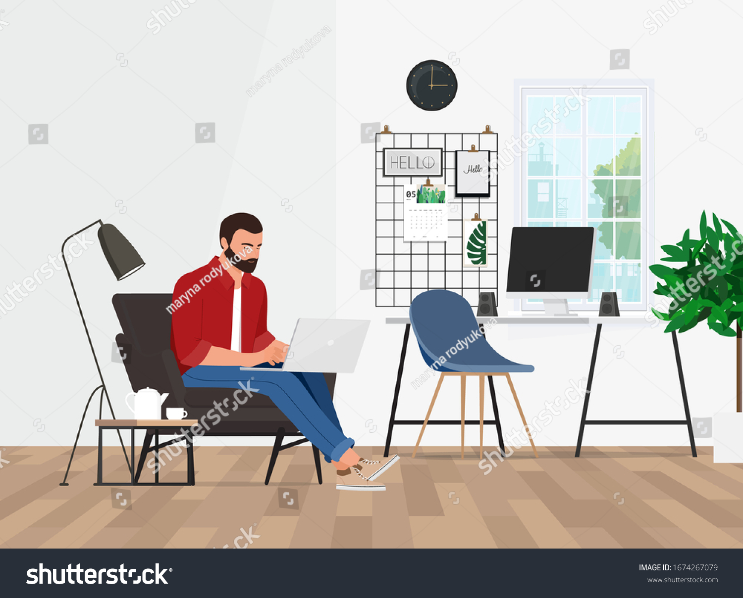 Freelancer Man Works Behind Laptop Home Stock Vector (Royalty Free ... Freelancer Man Works Behind Laptop Home Stock Vector (Royalty Free ...