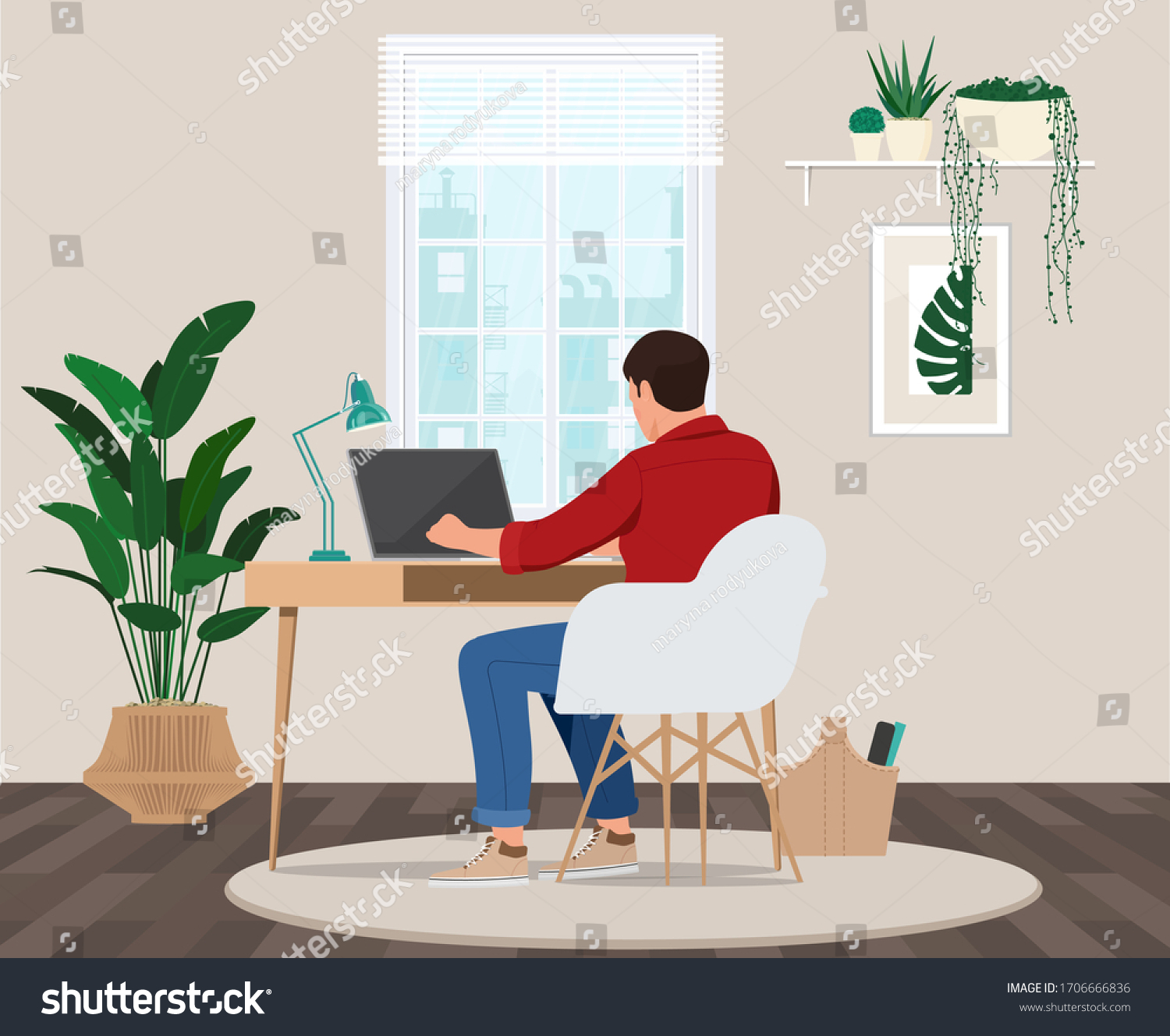 Freelancer Man Works Behind Laptop Home Stock Vector (Royalty Free ... Freelancer Man Works Behind Laptop Home Stock Vector (Royalty Free ...