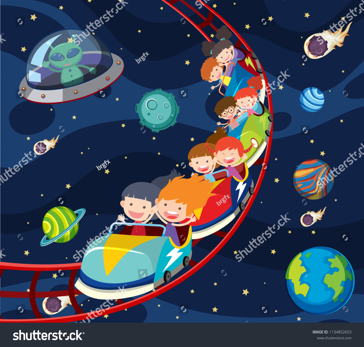 Fun Roller Coaster Space Illustration Stock Vector (Royalty Free ...