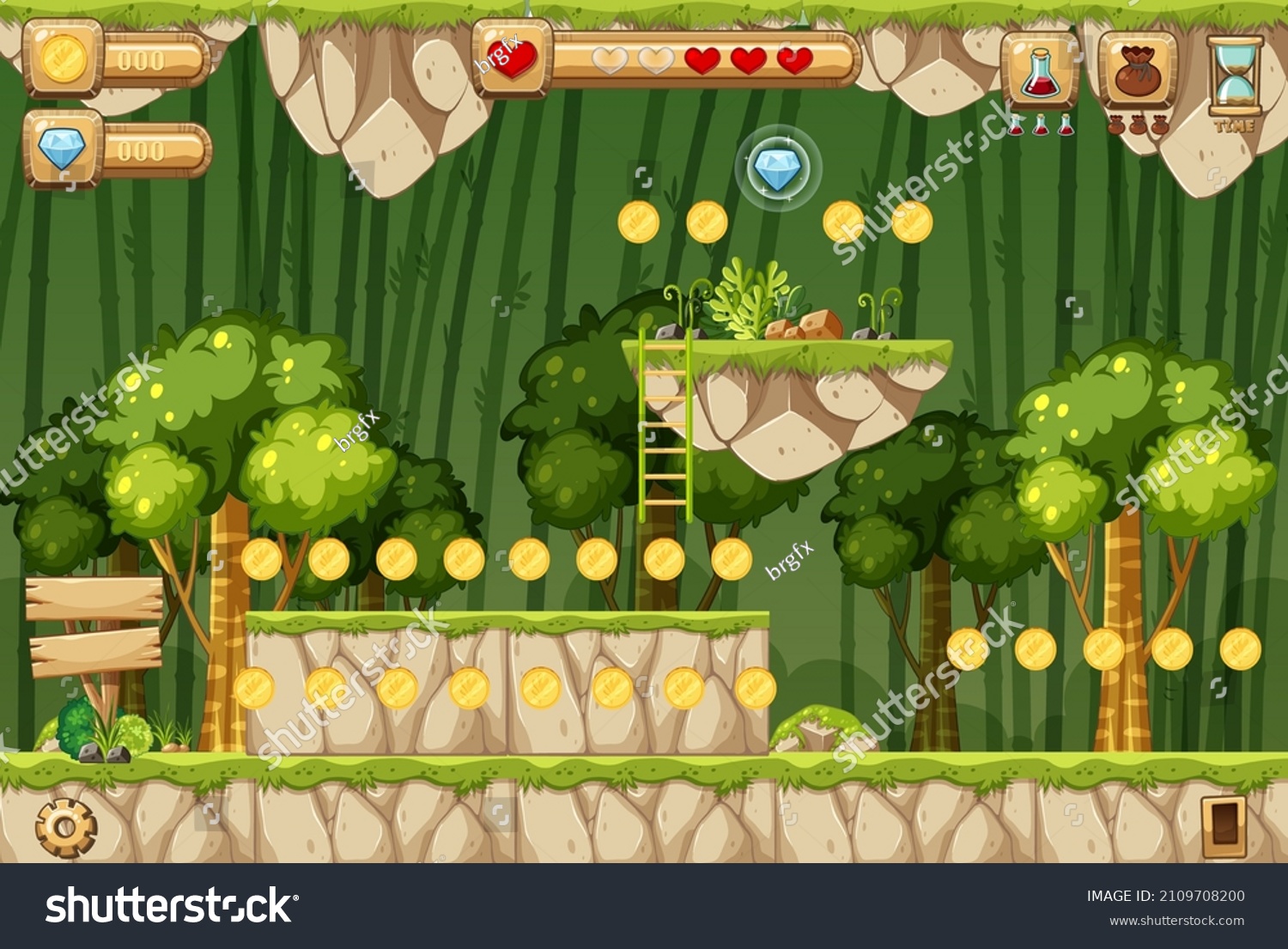 Game Template Jungle Scene Illustration Stock Vector (Royalty Free ...
