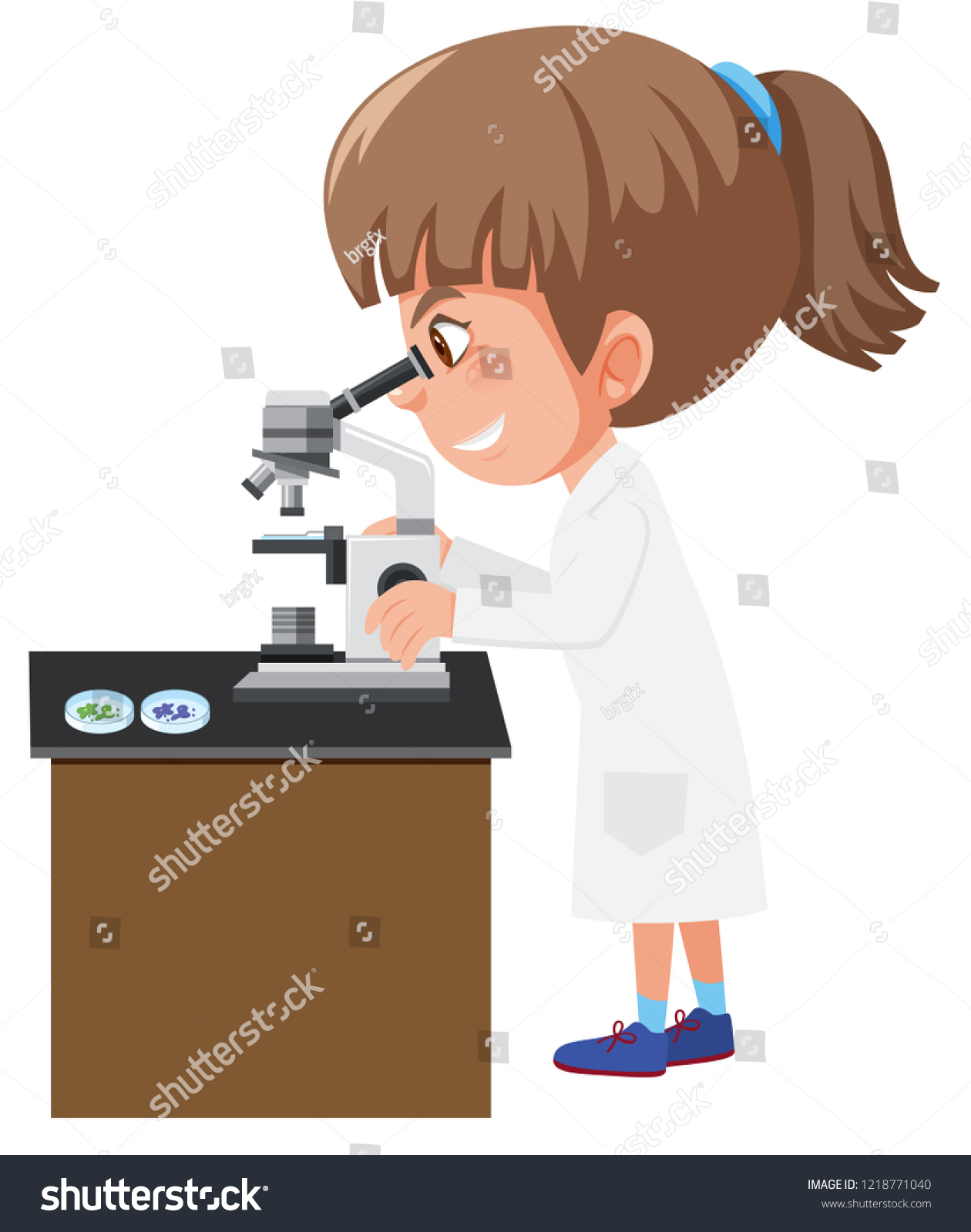 Girl Using Microscope Illustration Stock Vector (Royalty Free) 1218771040