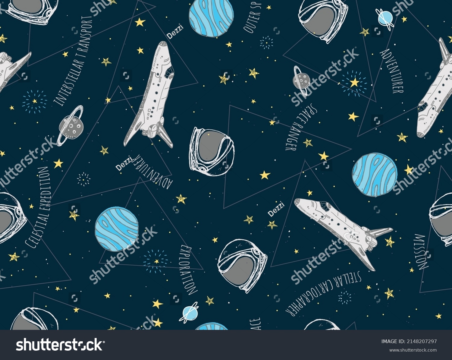 Handdrawn Pattern Featuring Interstellar Graphics Imagery Stock Vector ...
