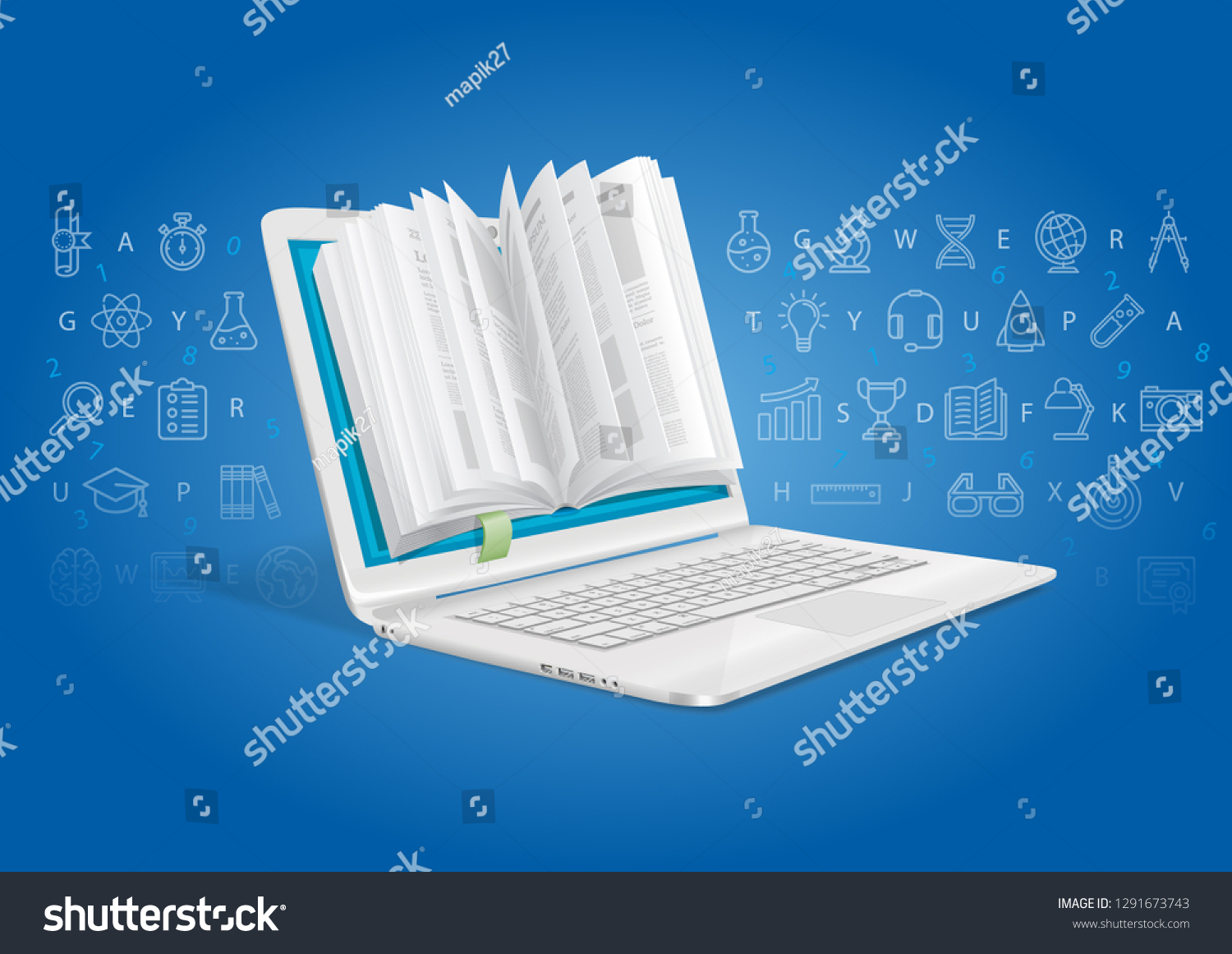 Laptop General Knowledge Book Elearning System Stock Vector (Royalty ...