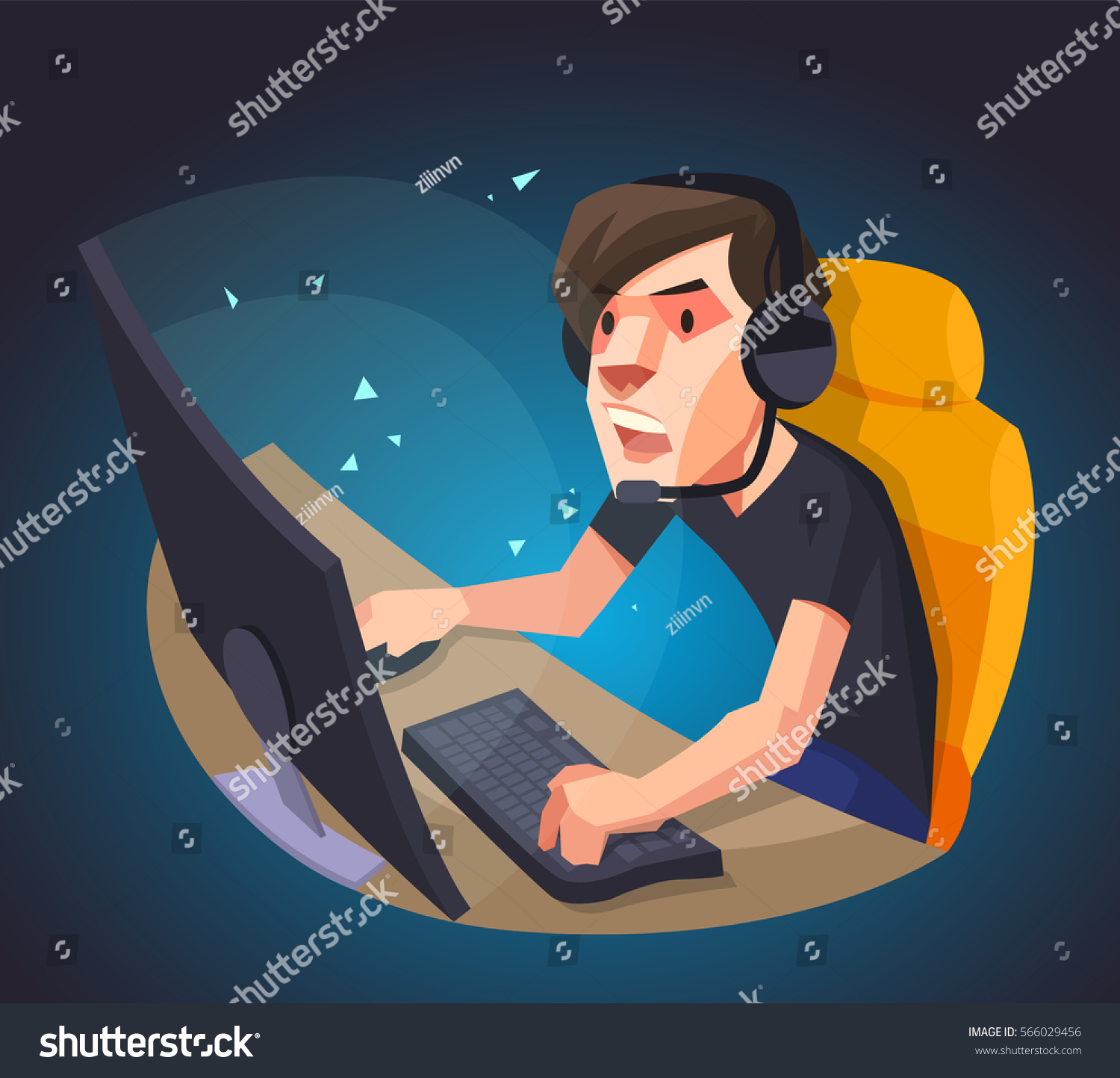 Vektor Stok Man Play Computer Game Vector Illustration (Tanpa Royalti ...