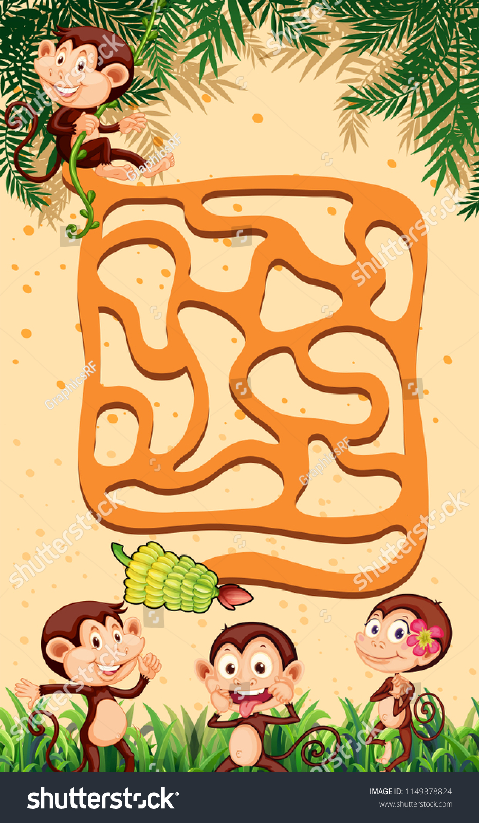Monkey Maze Game Illustration Stock Vector (Royalty Free) 1149378824 ...