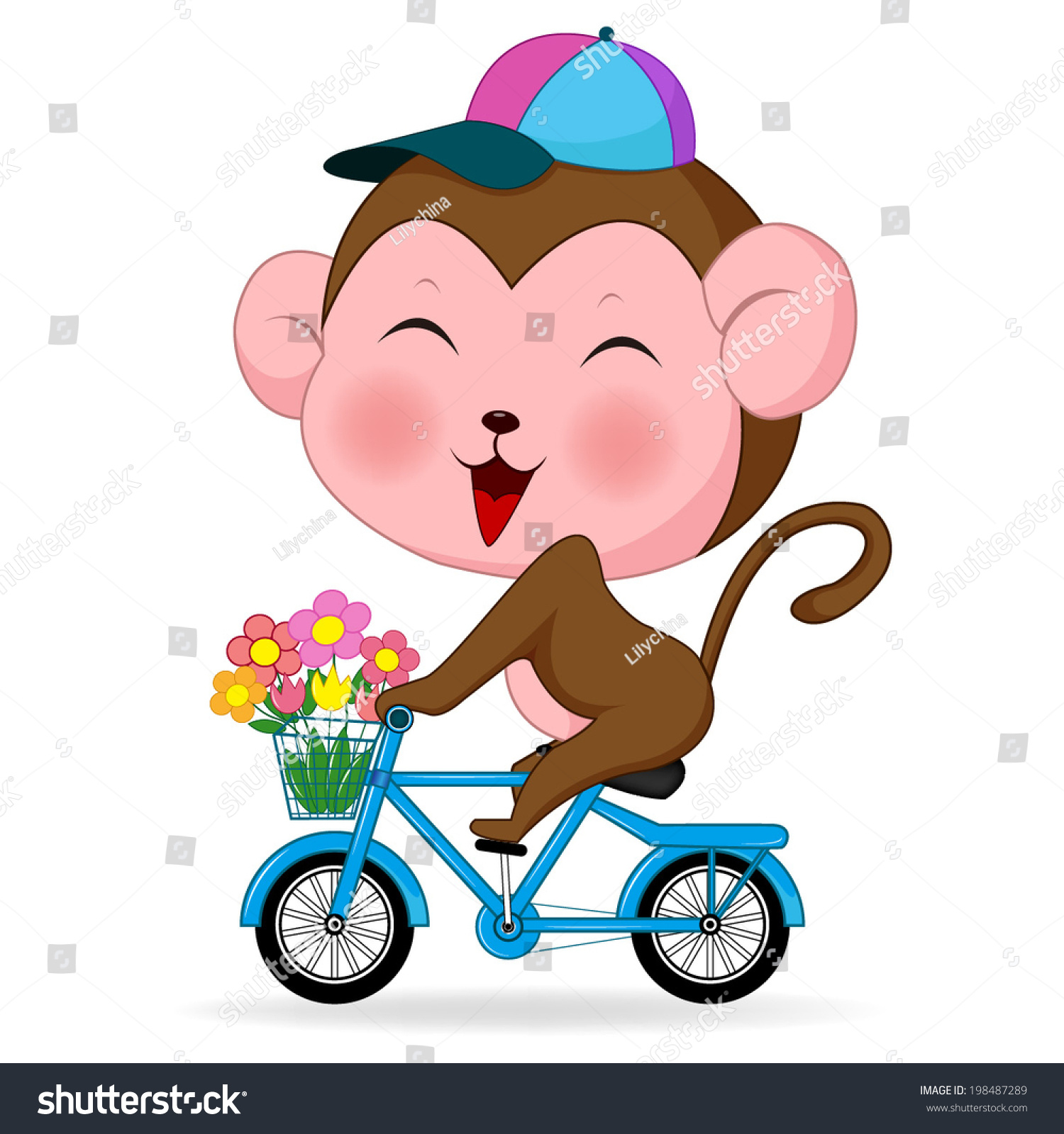 A Monkey Riding A Bicycle Stock Vector Illustration 198487289 ...