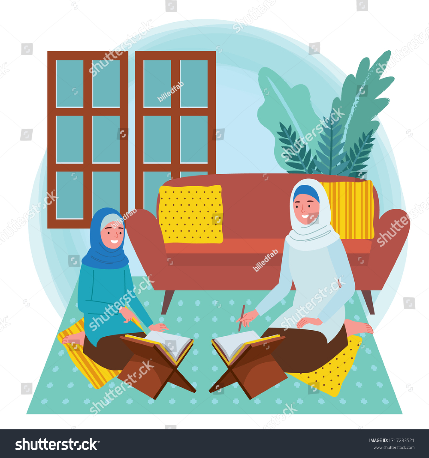 Muslim Mother Her Daughter Reading Quran Stock Vector (Royalty Free ... Muslim Mother Her Daughter Reading Quran Stock Vector (Royalty Free ...