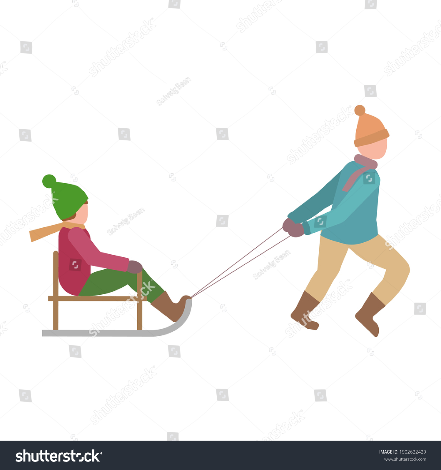 Parent Pulling Child On Sledge Stock Vector (Royalty Free) 1902622429 ...