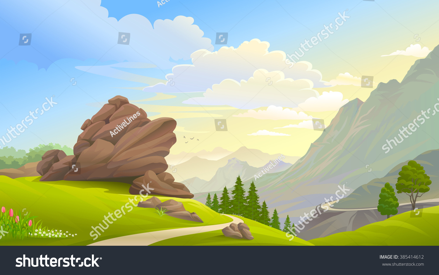 Path Across Hills Stock Vector (Royalty Free) 385414612