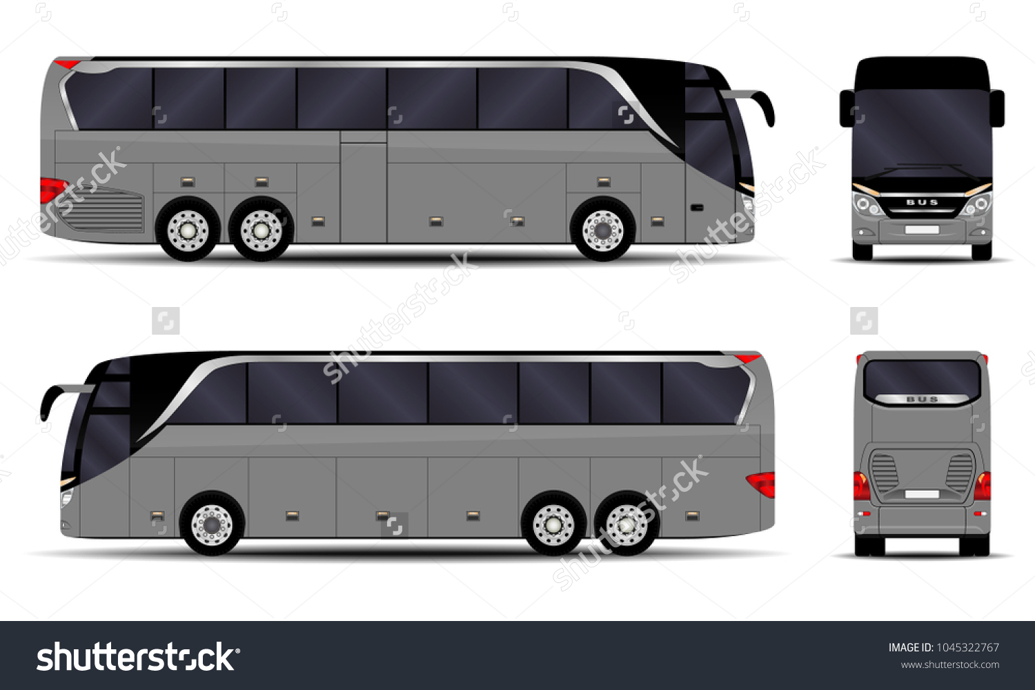 Realistic Bus Side View Front View: vector de stock (libre de regalías ...