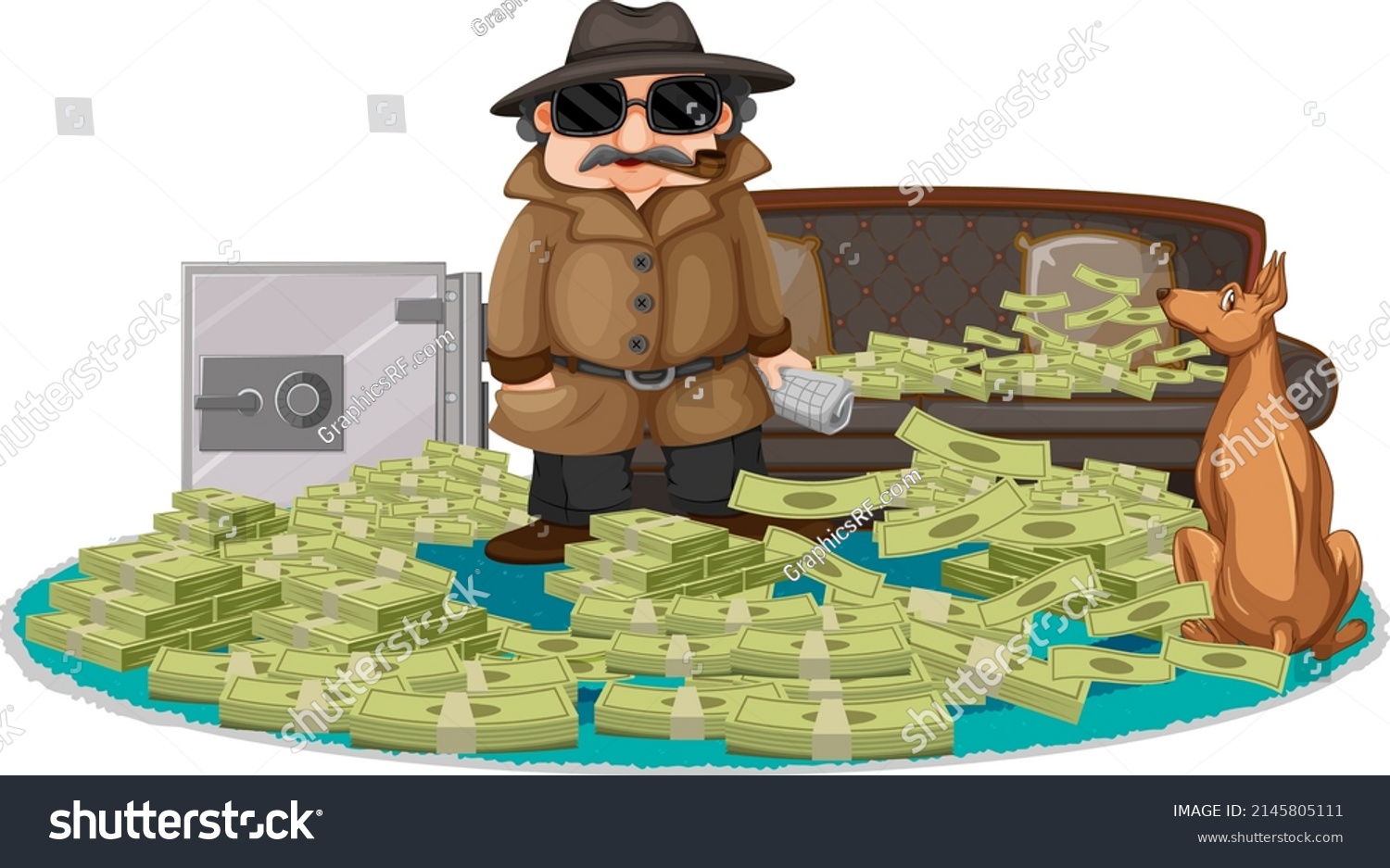 Robber Cartoon Character Banknotes Stack Illustration Stock Vector ...