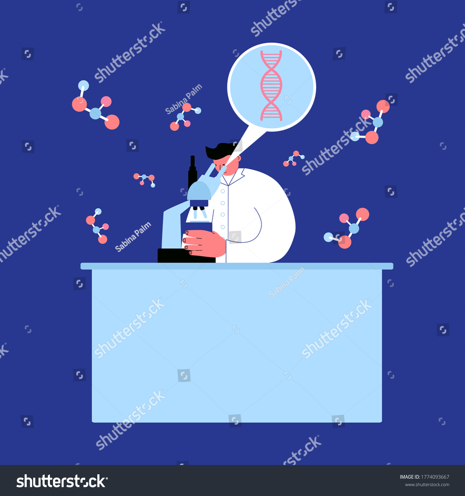 Scientist Looking Into Microscope Studying Dna Stock Vector (Royalty ...