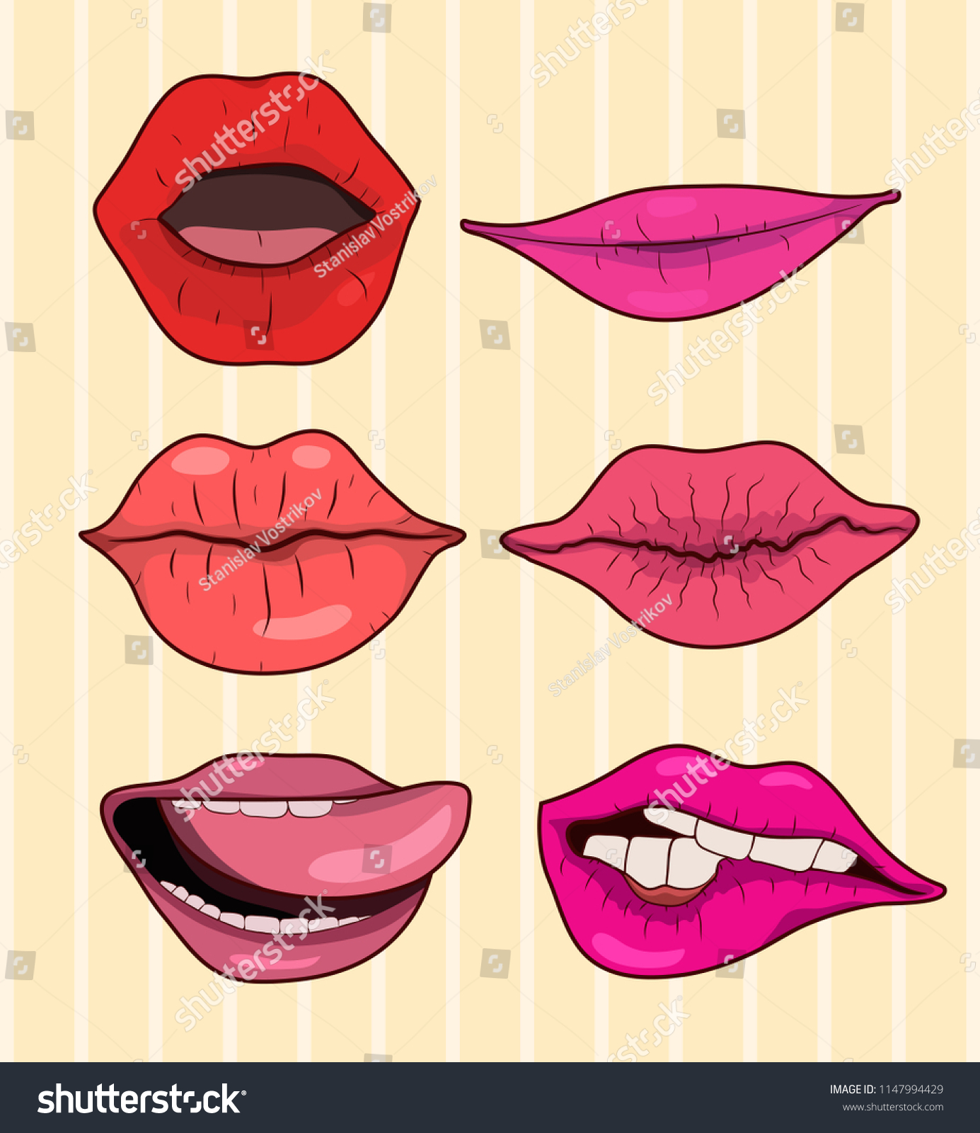 Set Female Lips Depicting Different Emotions Stock Vector Royalty Free