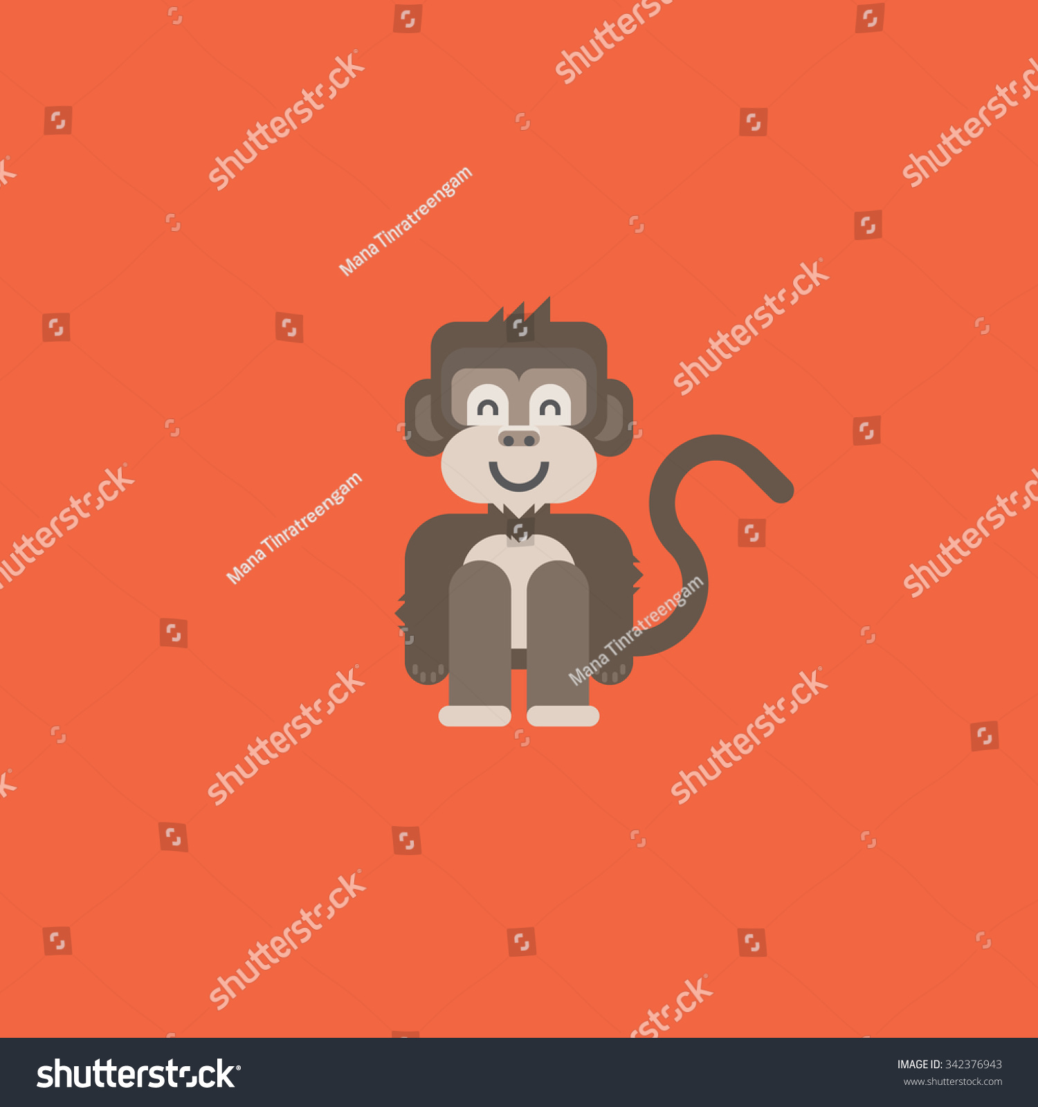 Sitting Monkey Illustrated Flat Style Stock Vector (Royalty Free) 342376943