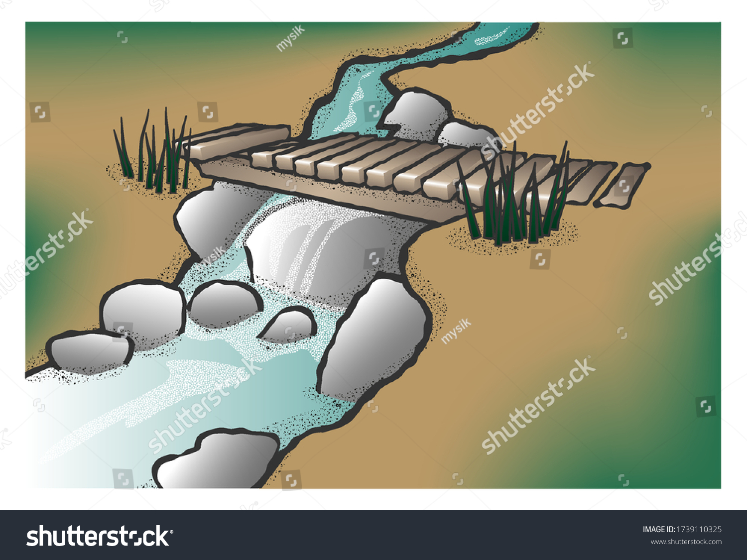 Small Bridge Over Stream Vector Illustration Stock Vector (Royalty Free ...