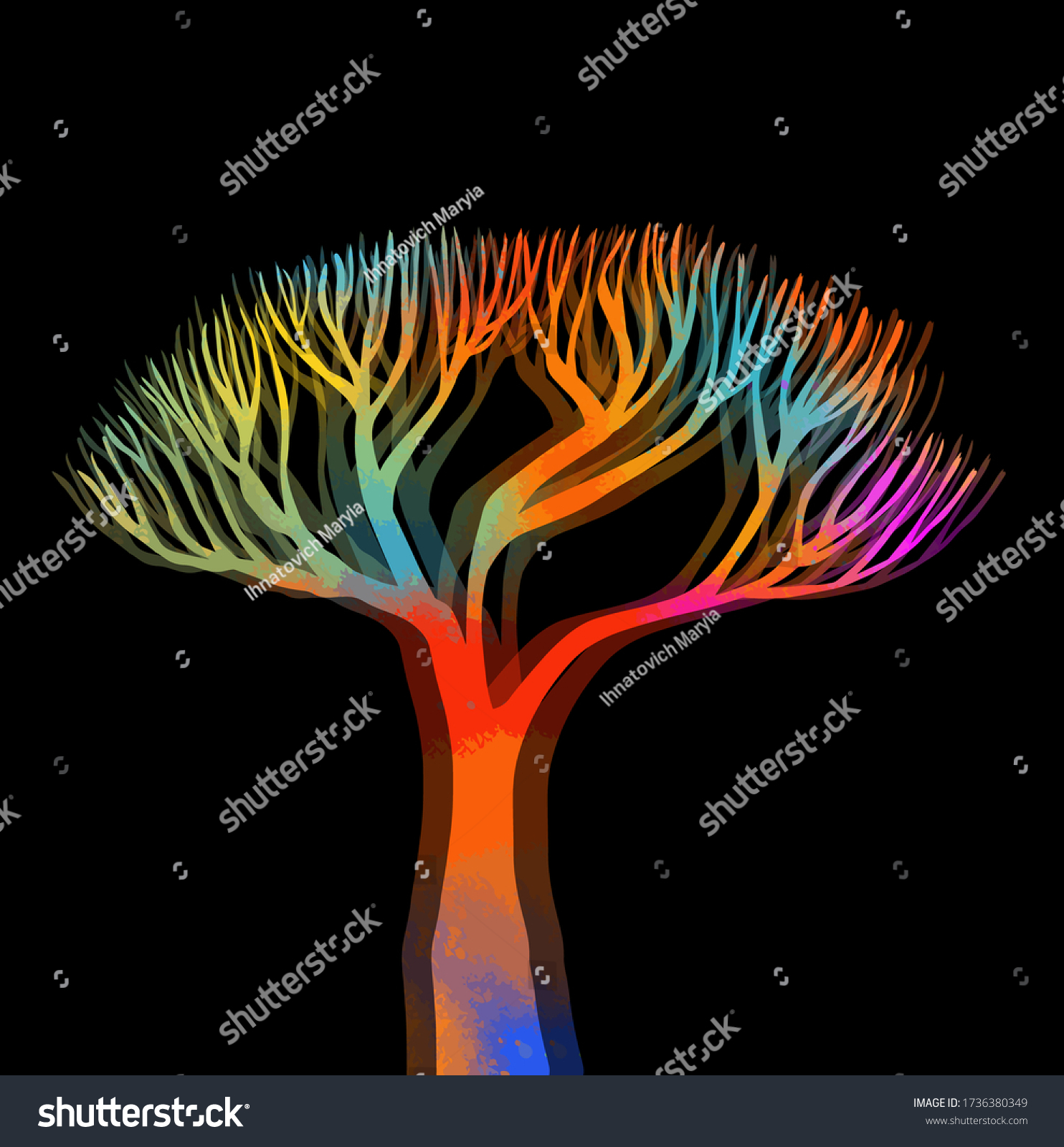 Stylized Beautiful Multicolored Tree Vector Illustration Stock Vector ...