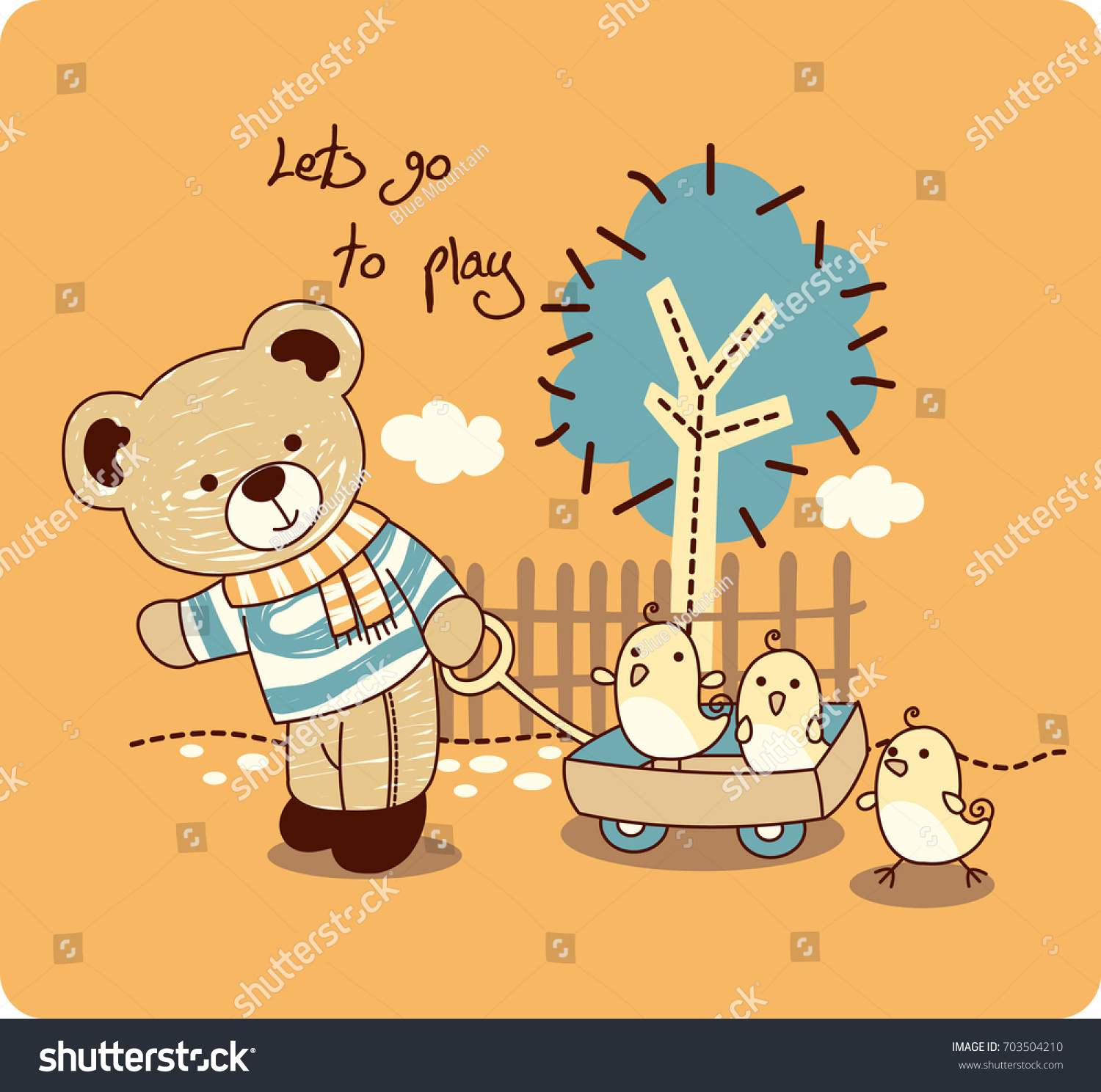 Teddy Bear Cartoon Pulling Some Chicken Stock Vector (Royalty Free ...