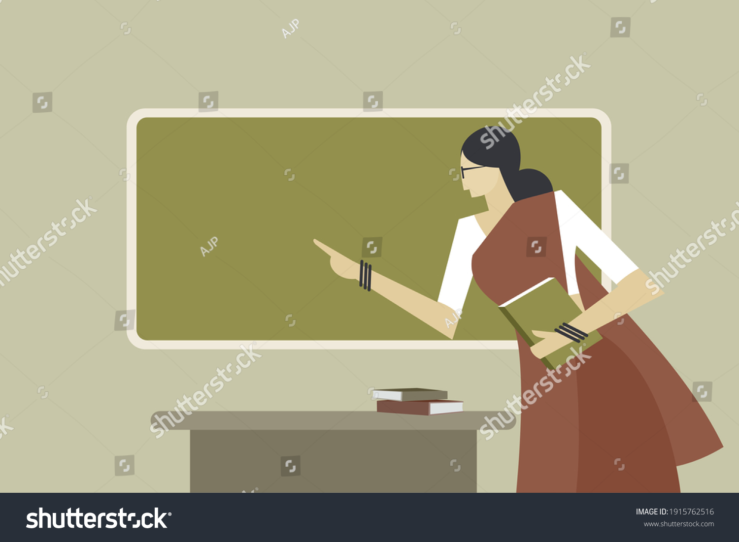 Traditionally Dressed Indian Teacher Class Room Stock Vector Royalty