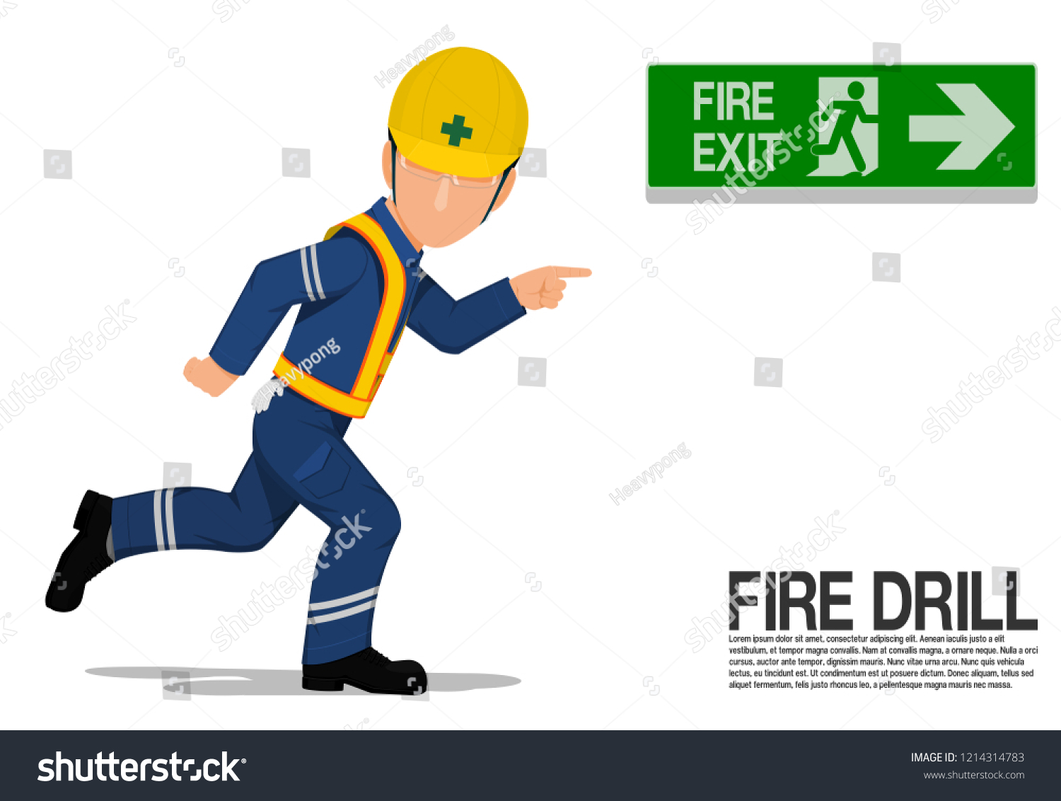 Worker Running Fire Exit Stock Vector (Royalty Free) 1214314783