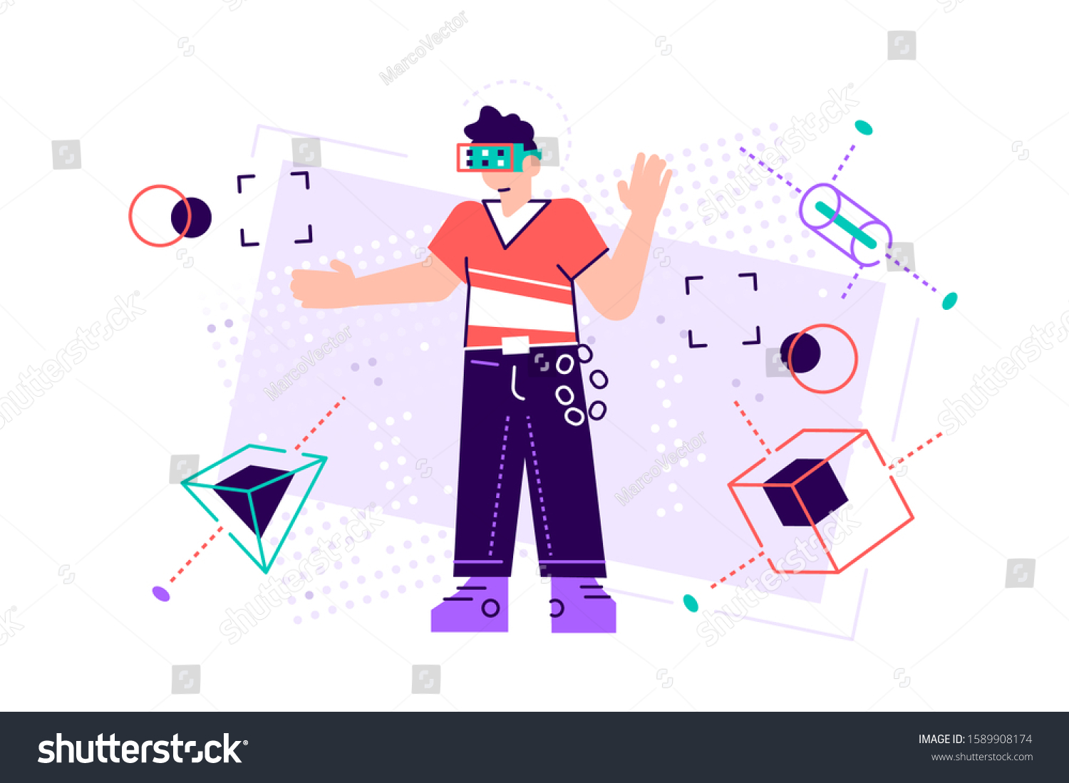 Young Man Moving Objects Around Using Stock Vector (Royalty Free ...