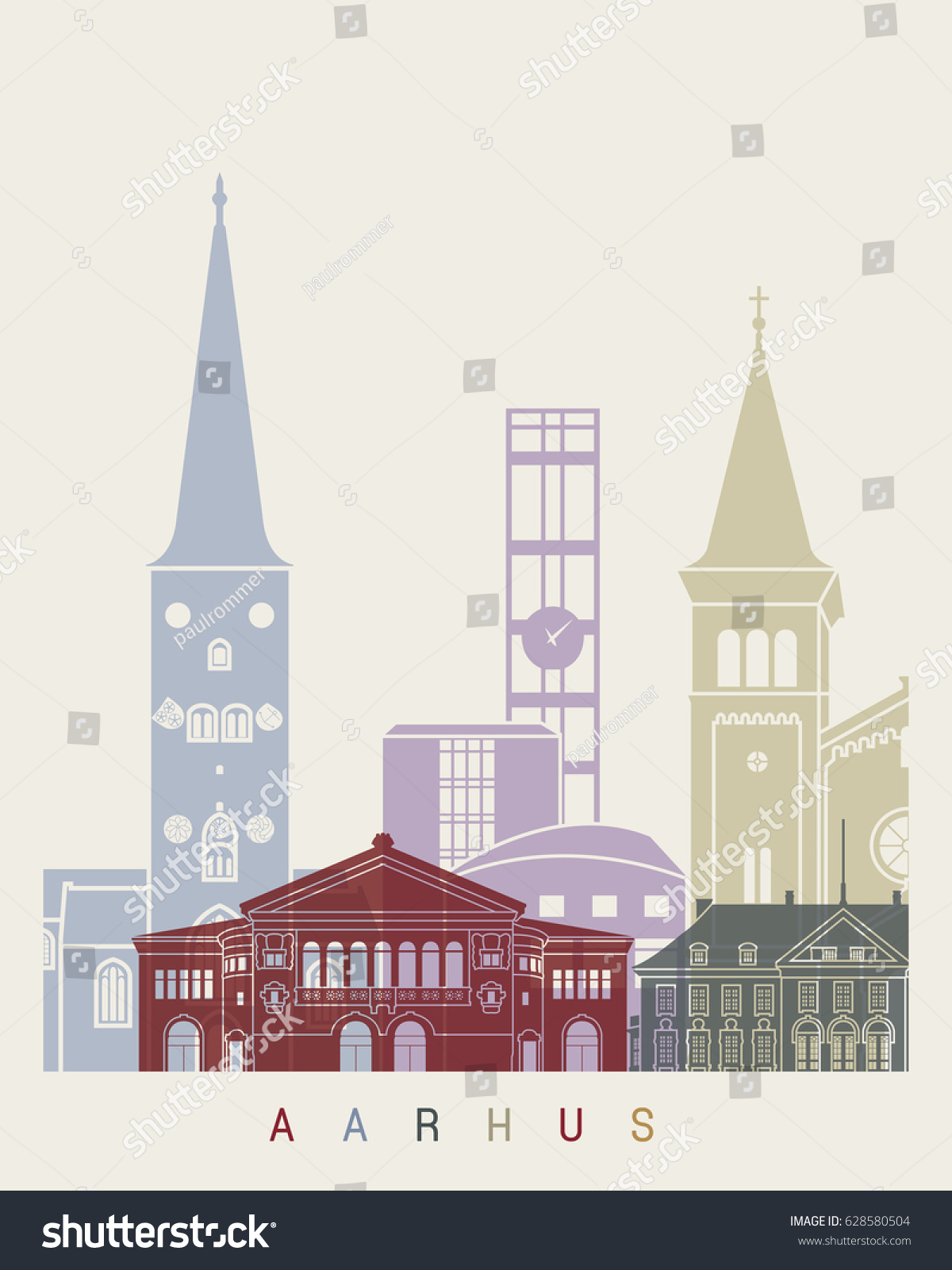 Aarhus Skyline Poster Editable Vector File Stock Vector (Royalty Free ...