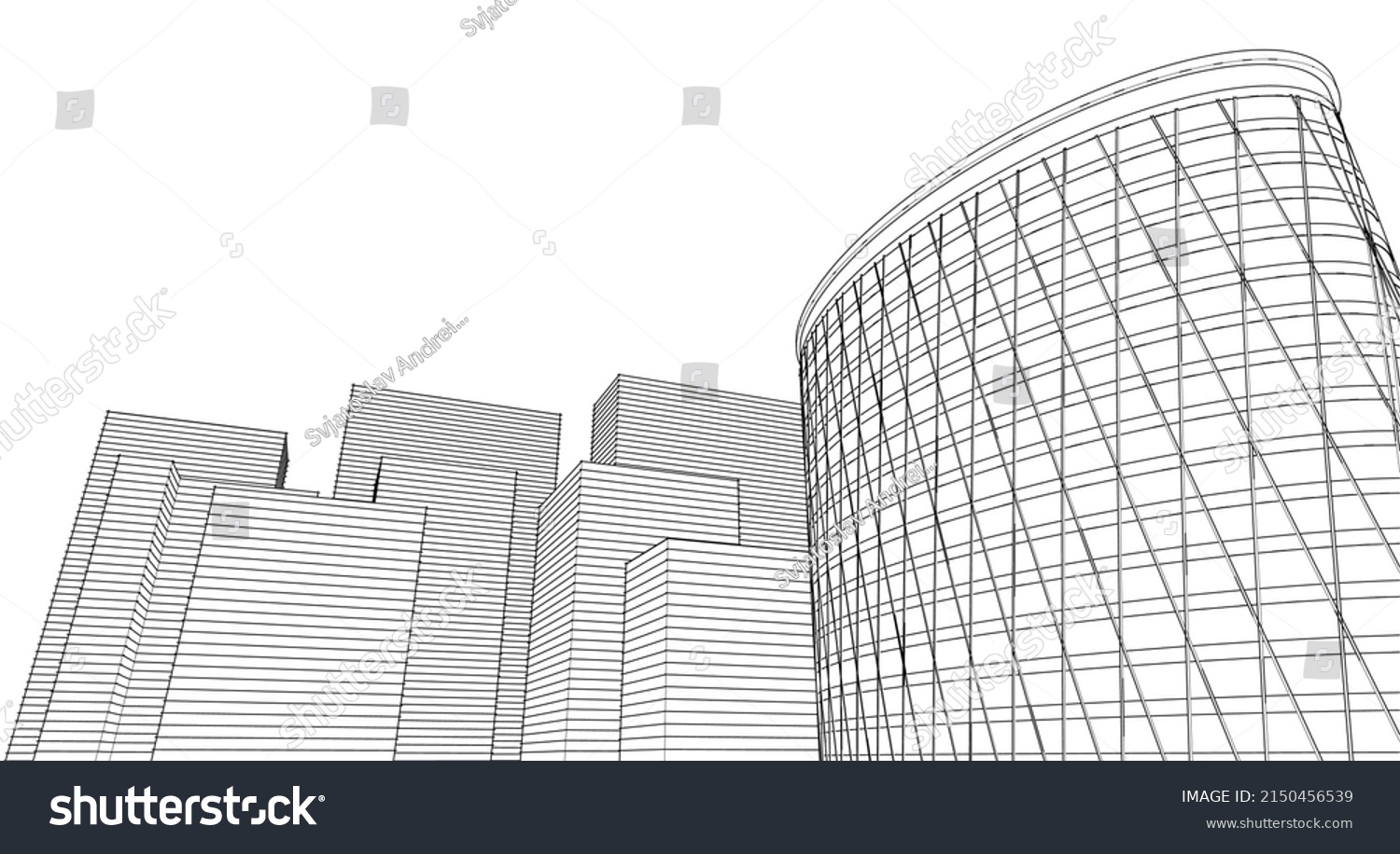 Abstract Architecture Cylindrical Tower 3d Rendering Stock Vector ...