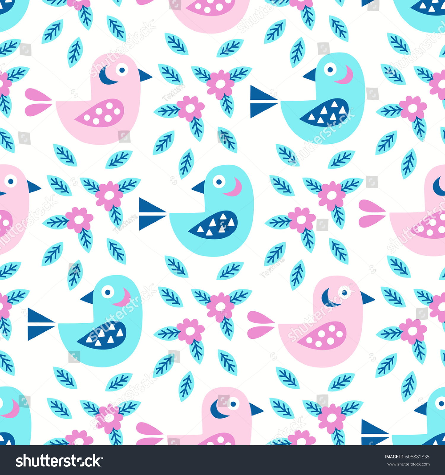 Abstract Bird Flower Seamless Pattern Vector Stock Vector (Royalty Free ...