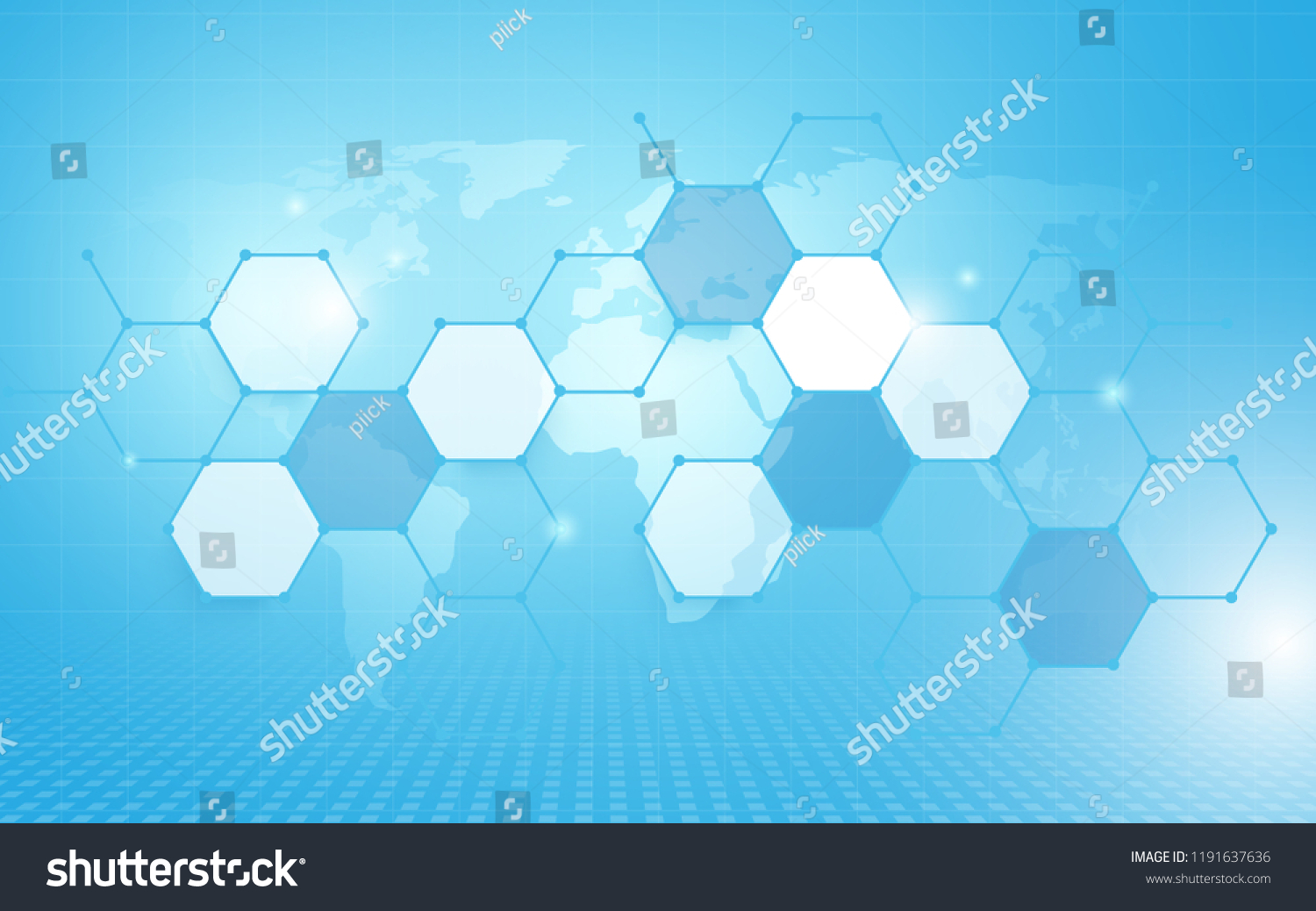 Abstract Geometric Hexagon Pattern Wold Map Stock Vector (Royalty Free ...