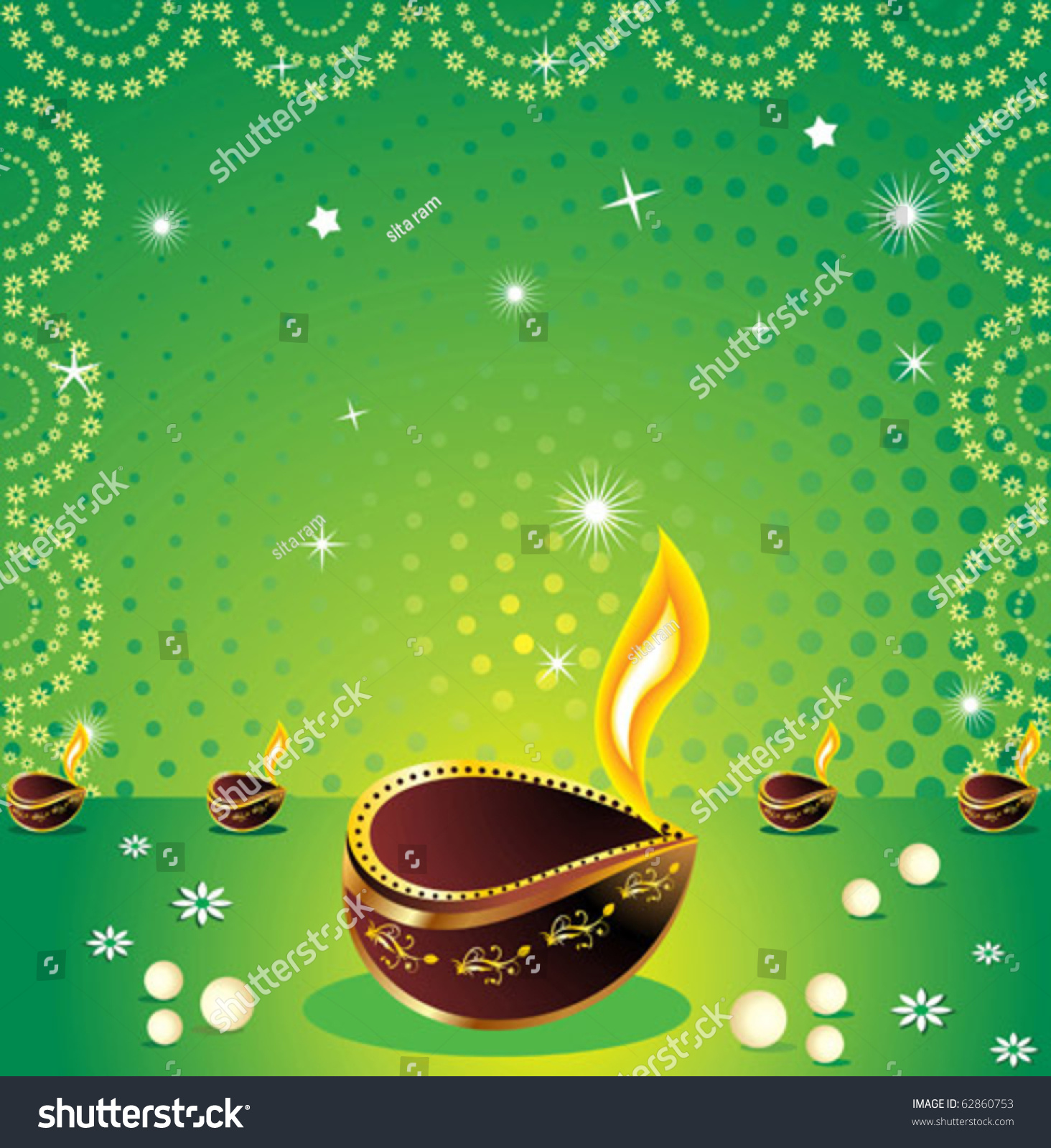 Abstract Green Deepawli Background Deepak Stock Vector (Royalty Free ...