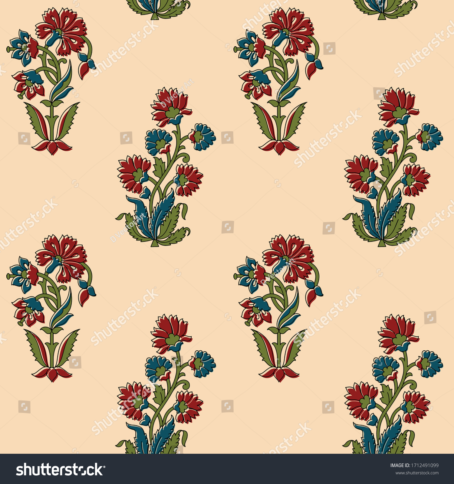 Abstract Hand Block Ajrakh Print Background Stock Vector (Royalty Free ...