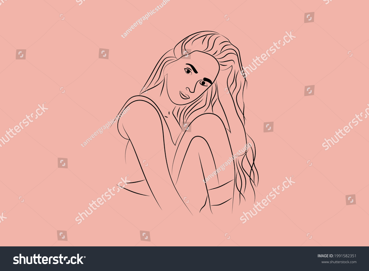 Abstract Handdrawn Line Drawing Minimal Woman Stock Vector Royalty
