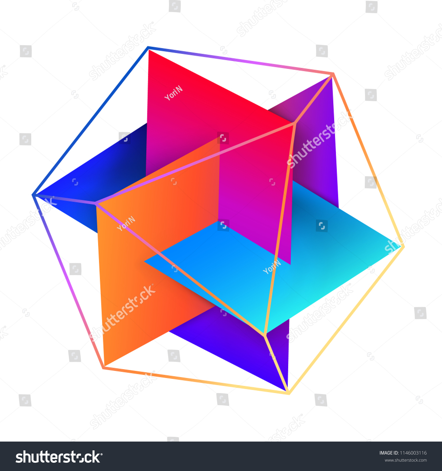 Abstract Interlocking Colorful Rectangles Hexagonal Lines Stock Vector ...