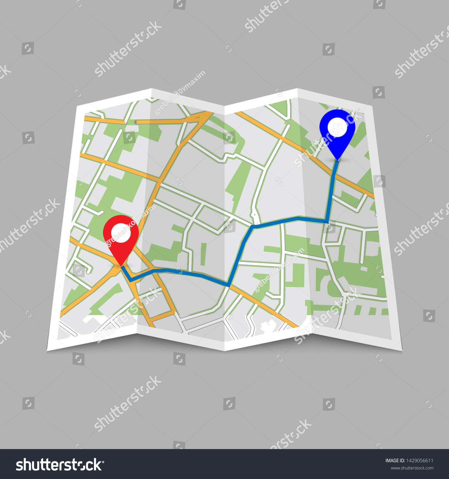 Abstract Location City Map Paper Map Stock Vector (Royalty Free) 1429056611