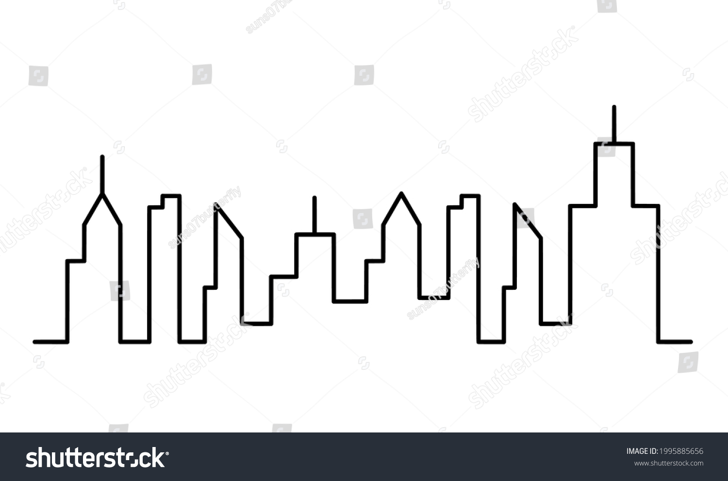 Abstract Panoramic Landscape Continuous Lines Drawing Stock Vector ...