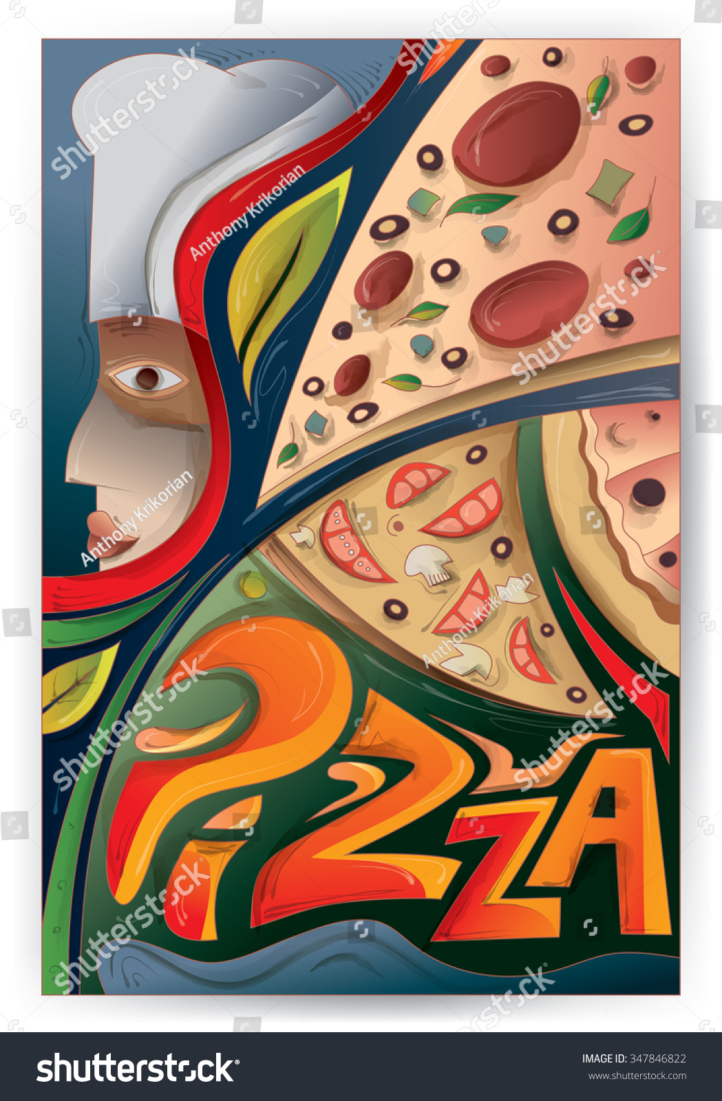Abstract Pizza Poster Chef Pepperoni Vector Stock Vector (Royalty Free ...