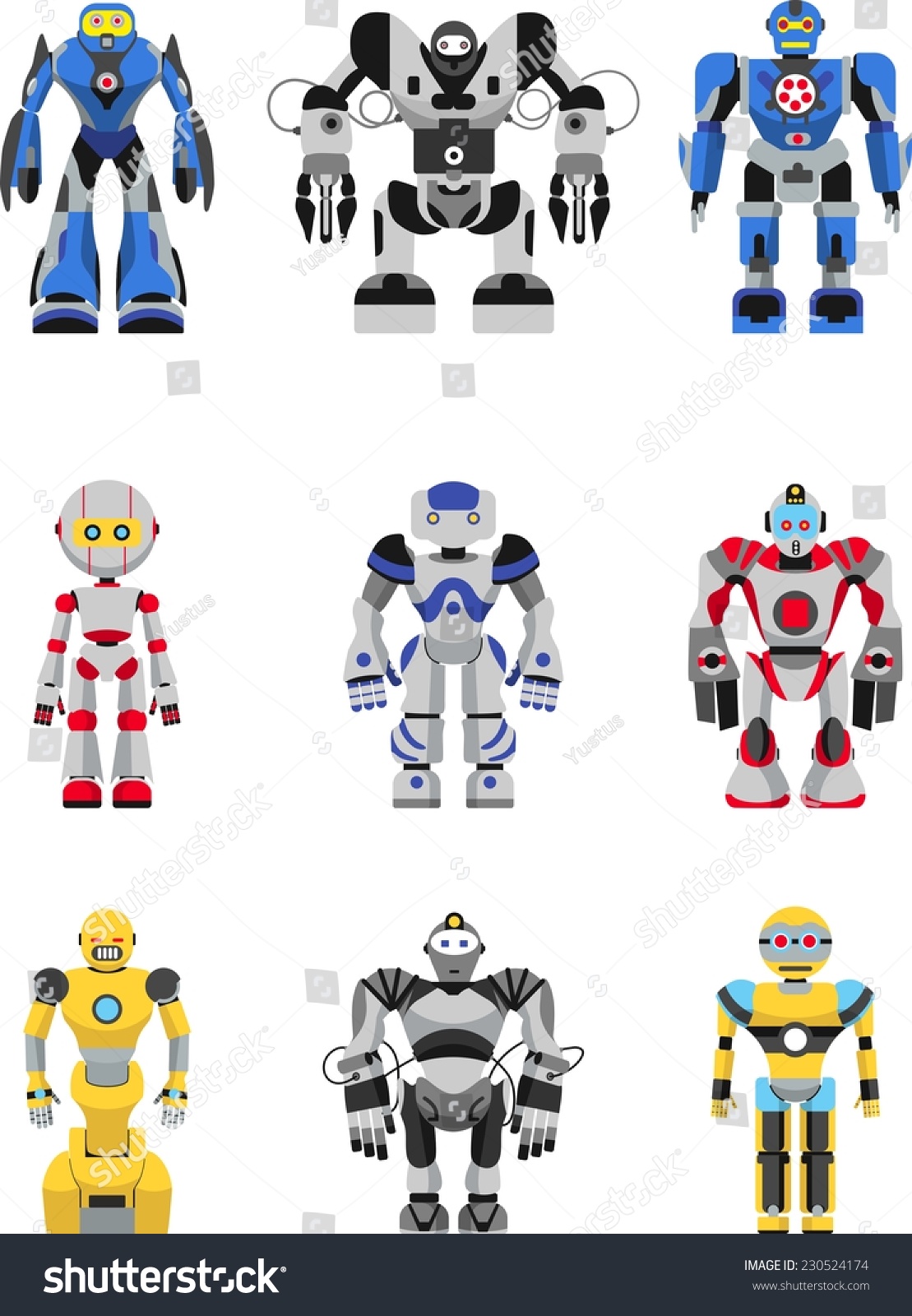 Abstract Robots Set Isolated On White Background. Vector Illustration ...