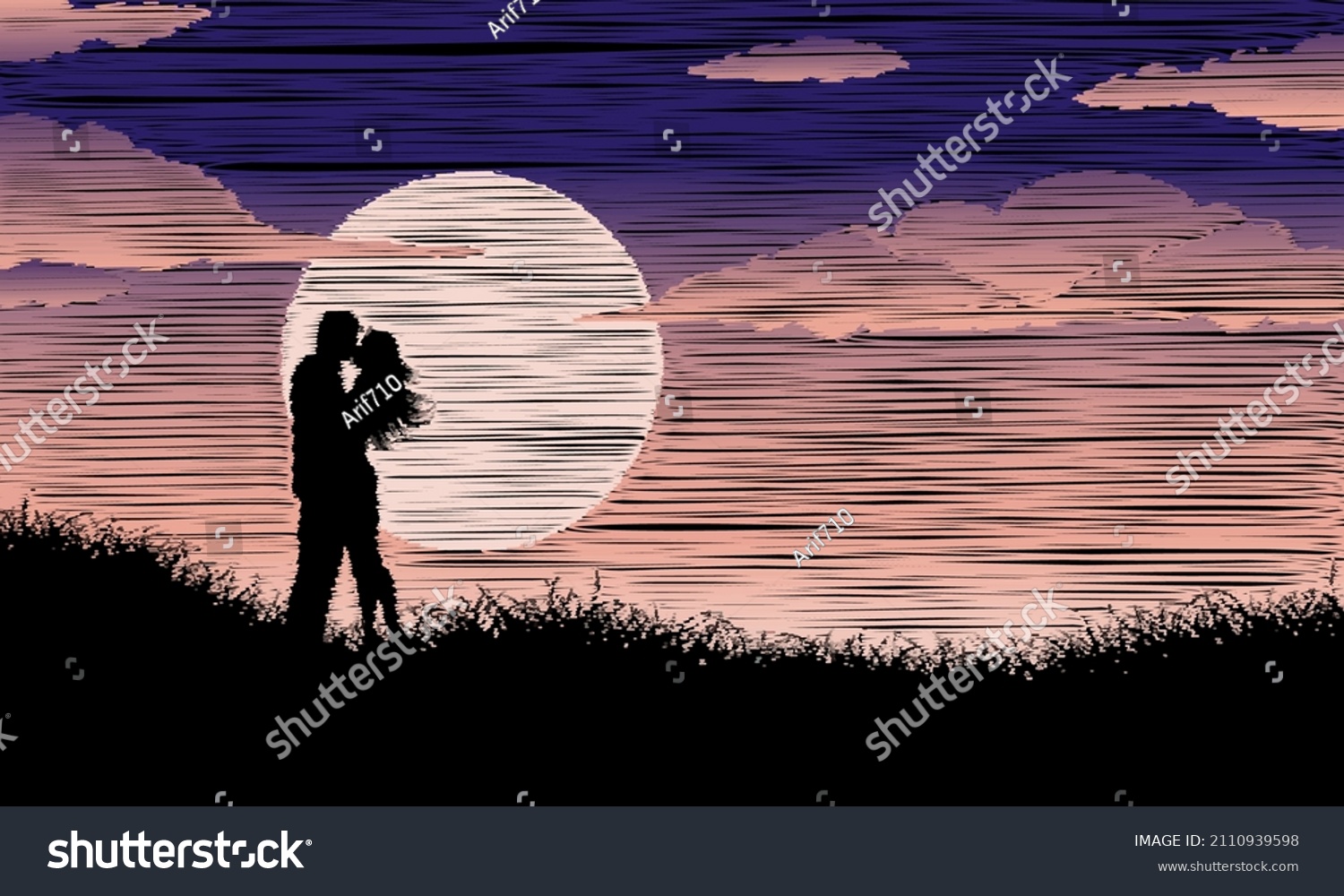 Abstract Silhouette Drawing Landscape Vector Background Stock Vector ...