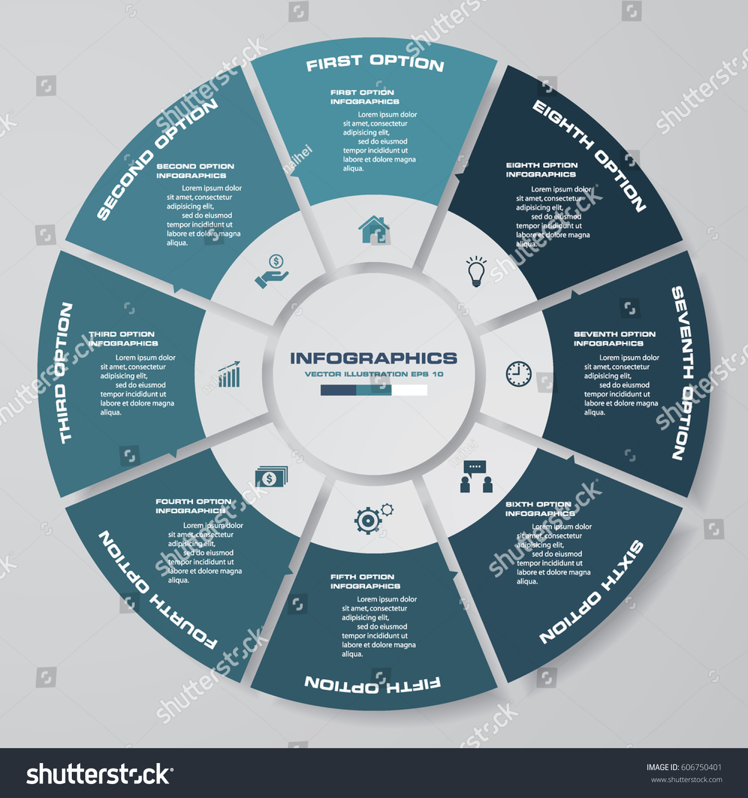 Abstract 8 Steps Circle Wheel Infographic: vetor stock (livre de ...