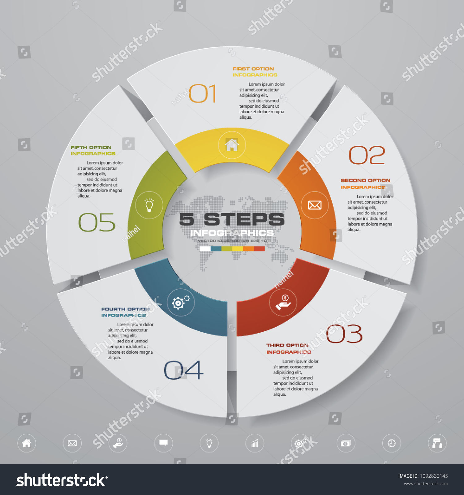 Abstract 5 Steps Modern Pie Chart Stock Vector (Royalty Free) 1092832145