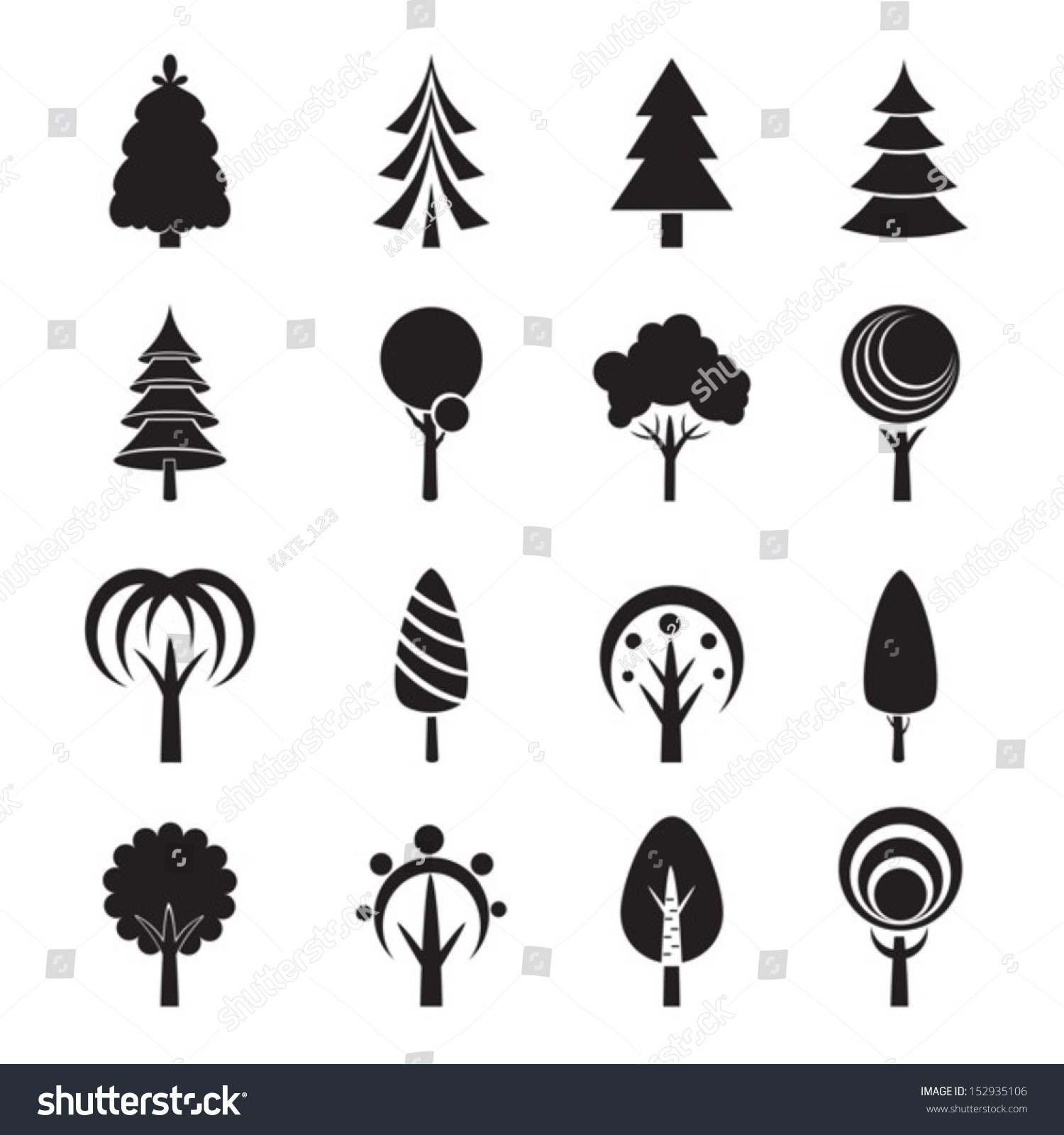 Abstract Tree Icons Vector Black Eps10 Stock Vector (Royalty Free ...