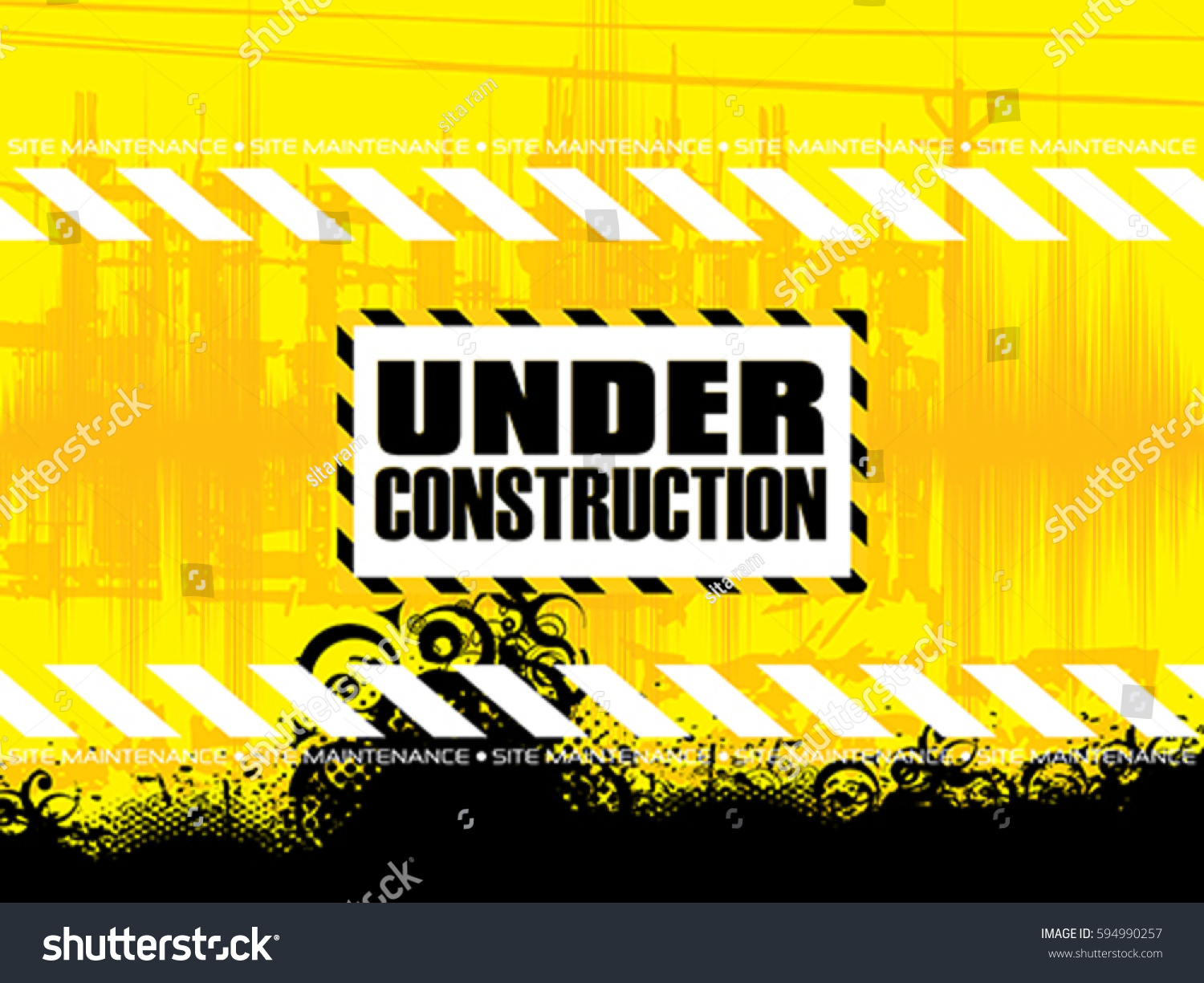 Abstract Yellow Under Construction Black Background Stock Vector ...