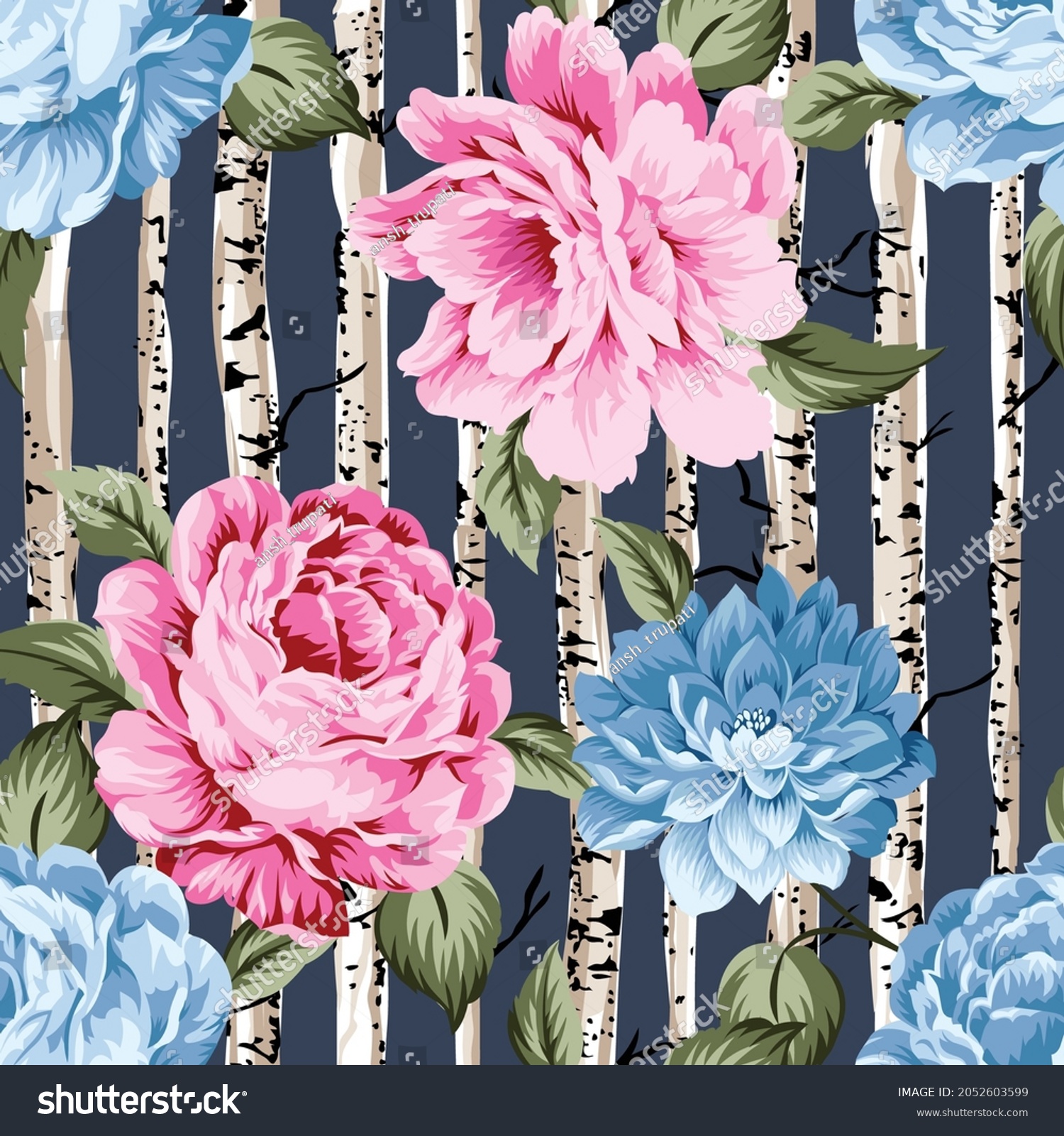 Abstracted Allover Vector Tree Pattern Flower Stock Vector (Royalty ...