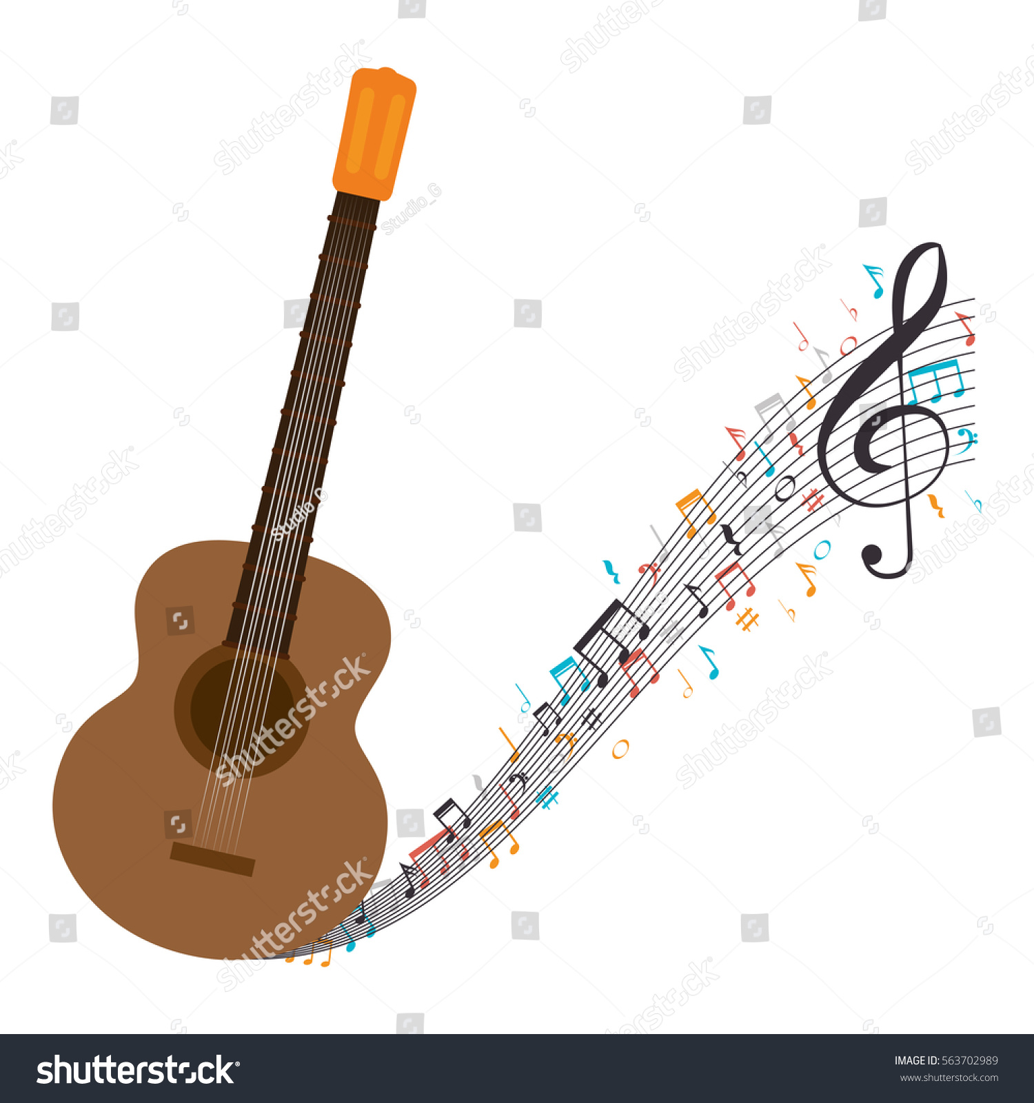 Acoustic Guitar Musical Notes Stock Vector (Royalty Free) 563702989 ...