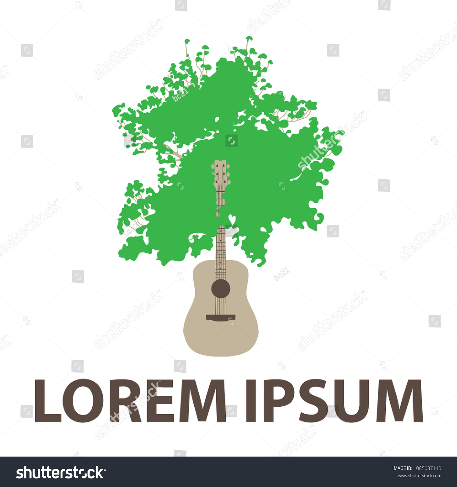 Acoustics Guitar Tree Logo Template Stock Vector (Royalty Free ...