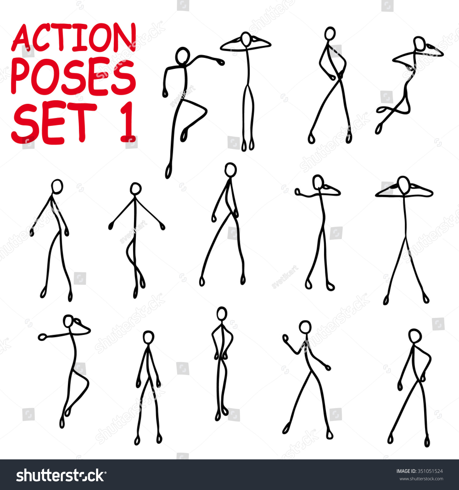 Action Poses Set 1 Simple Lines Stock Vector 351051524 - Shutterstock