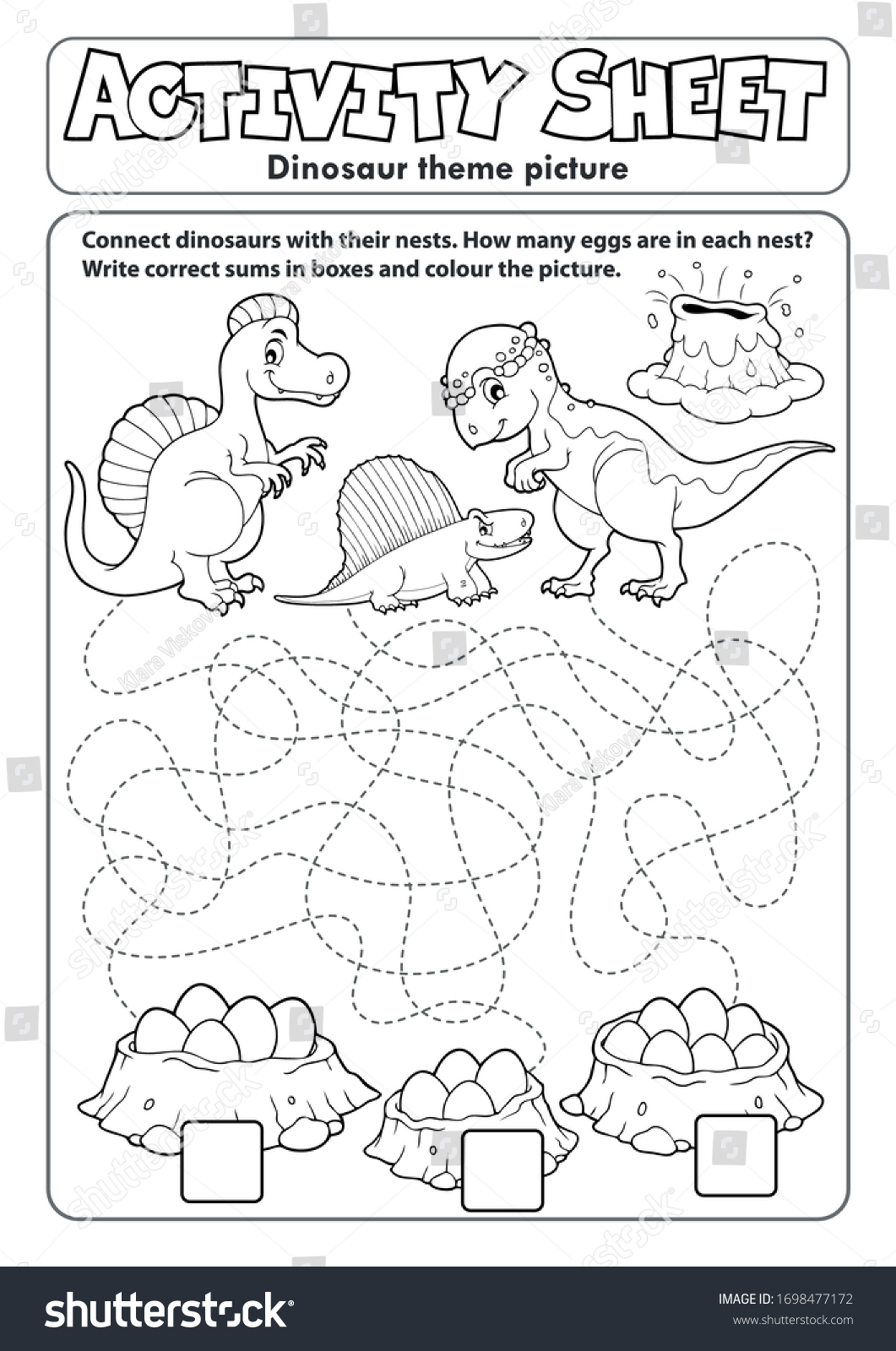 Activity Sheet Dinosaur Theme 2 Eps10 Stock Vector (Royalty Free ...