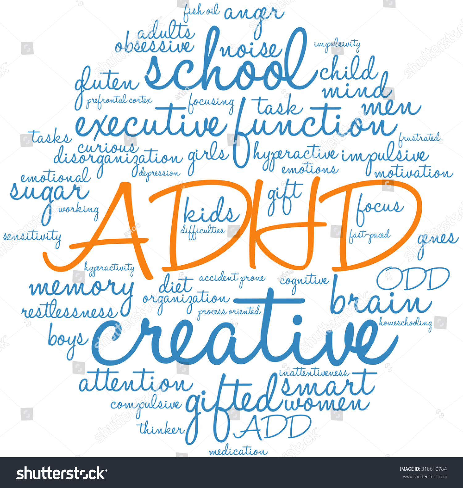 Adhd Word Cloud On A White Background. Stock Vector Illustration ...